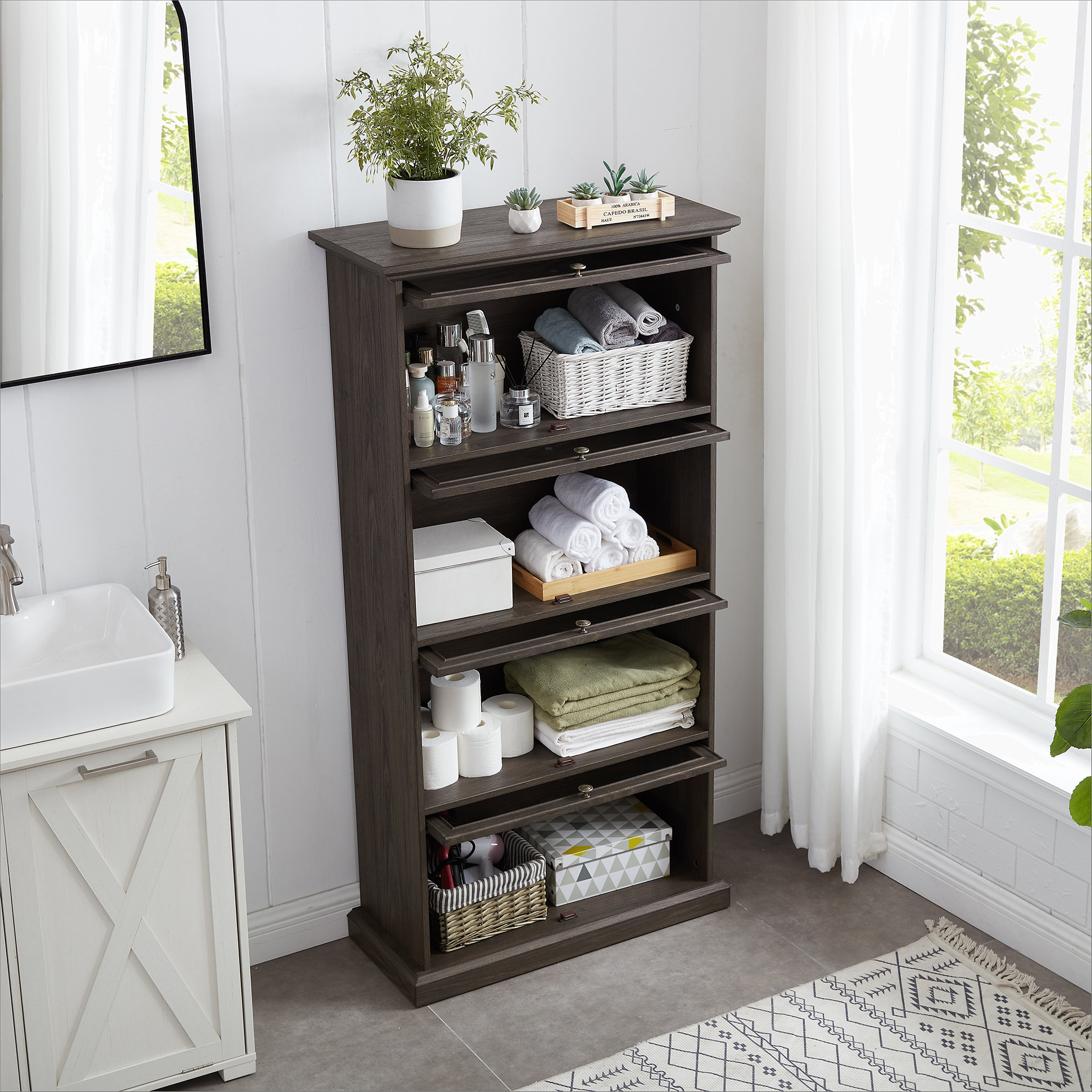 Red Barrel Studio® 4 Tier Glass Display Cabinet for Living Room Stylish ...