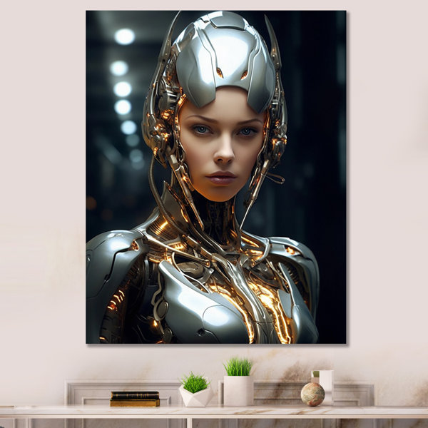 Everly Quinn Silver And Gold Cyborg Woman Portrait II On Canvas Print ...