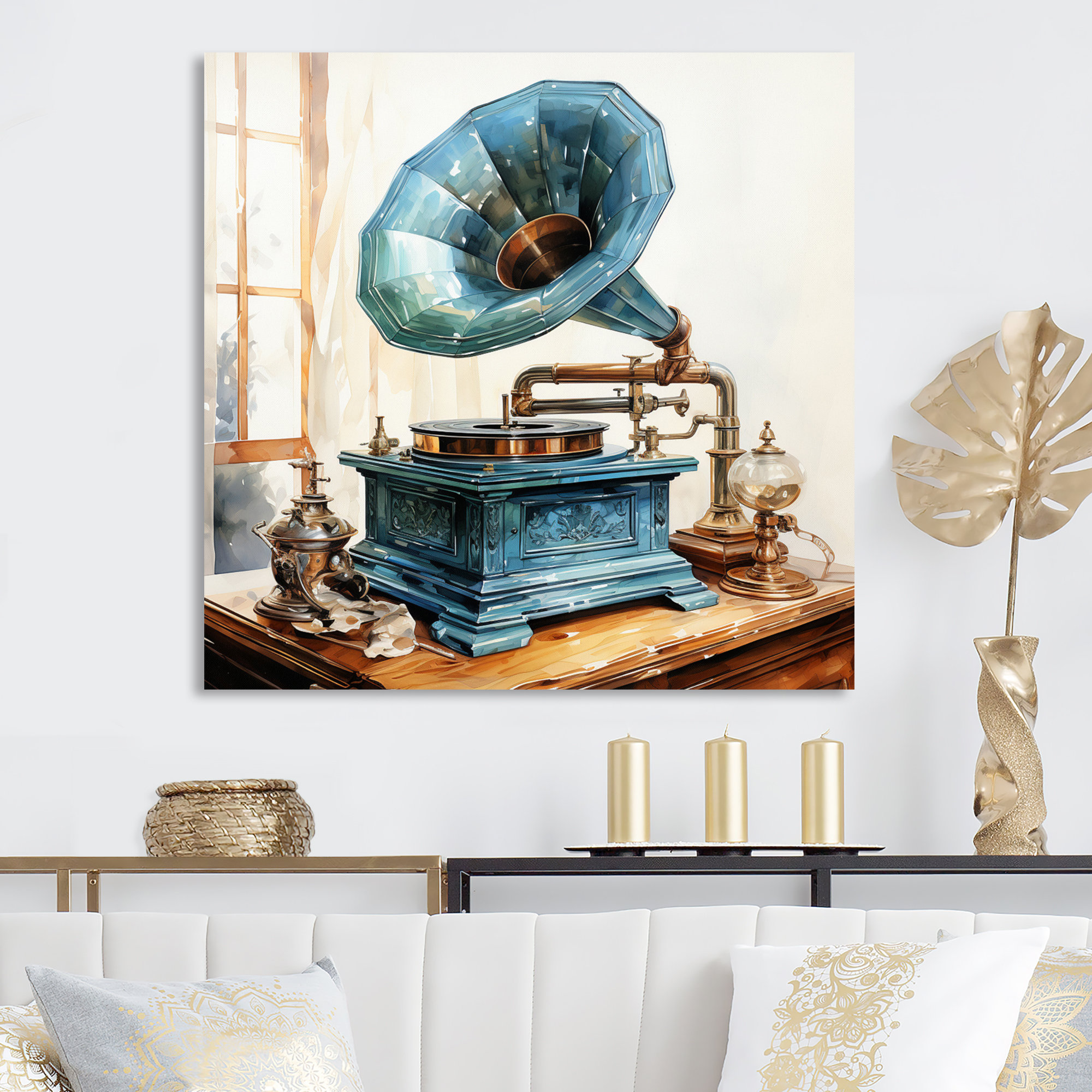 August Grove Blue Phonographs Nostalgic Tunes - Music Wall Art Prints ...