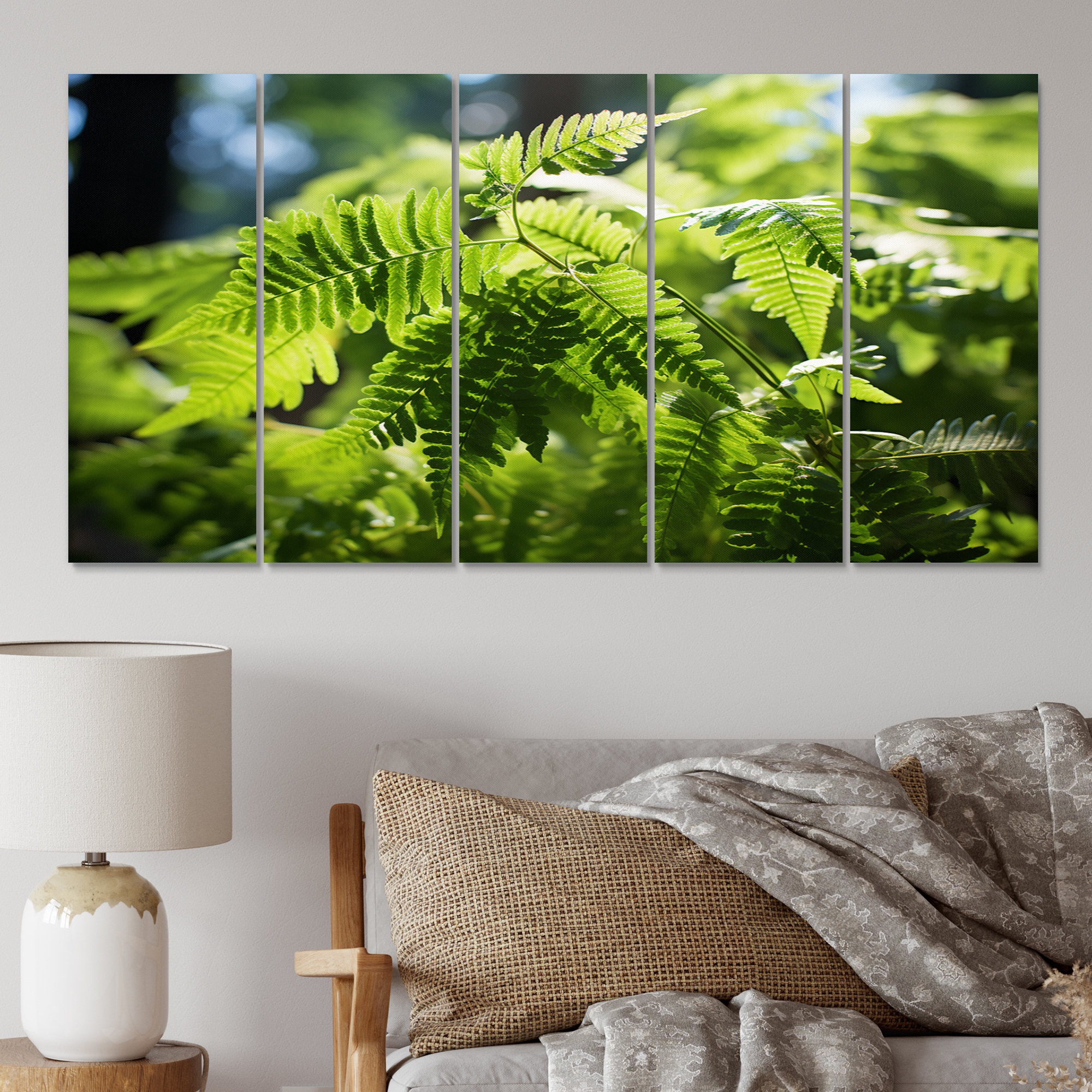 Design Art Ferns Plant Dappled Sunlight - Floral Metal Wall Decor Set ...