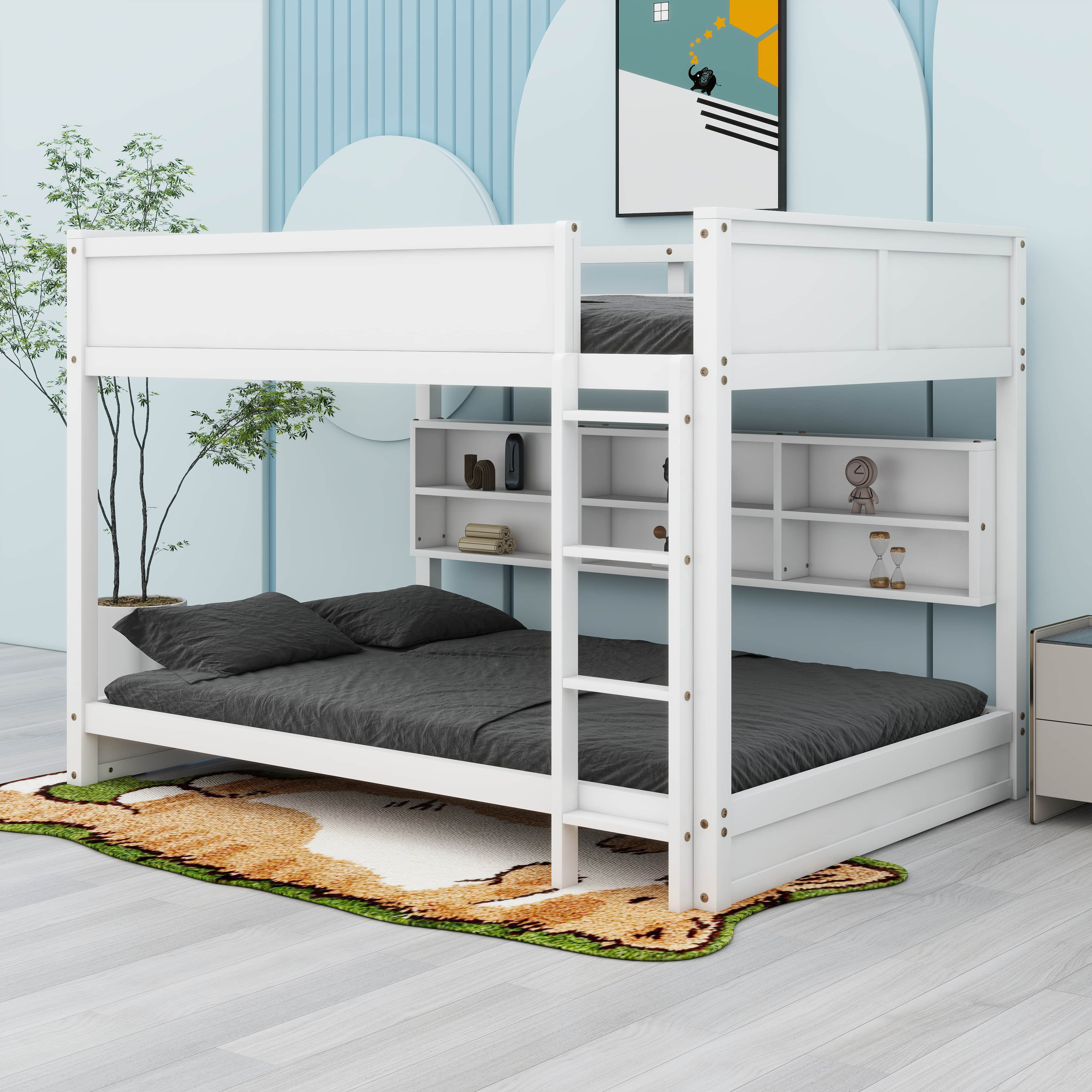 Harriet Bee Queen Over Queen Bunk Bed With Storage Cabinets | Wayfair
