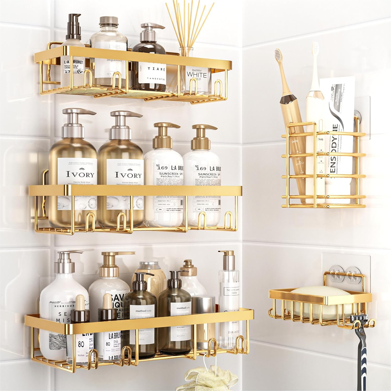 Rebrilliant 5 Pack Shower Caddy Organizer Rack Shelf For Inside Shower ...