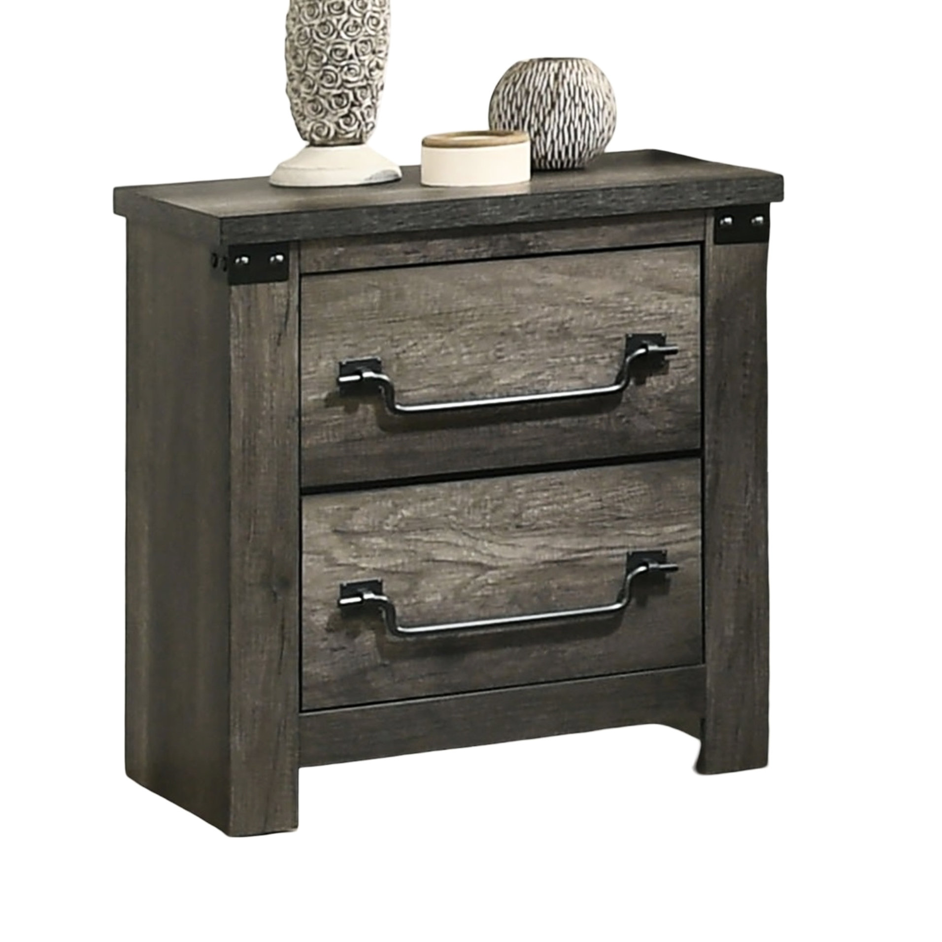 17 Stories Rustic Gray Bedside Table With 2 Drawers For Bedroom, Metal ...