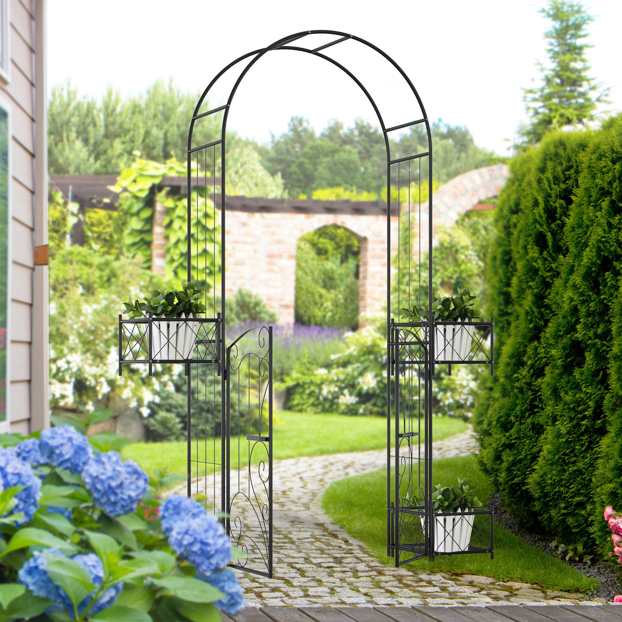 Red Barrel Studio® Outsunny Garden Arch Arbor, Metal Arch Trellis With ...