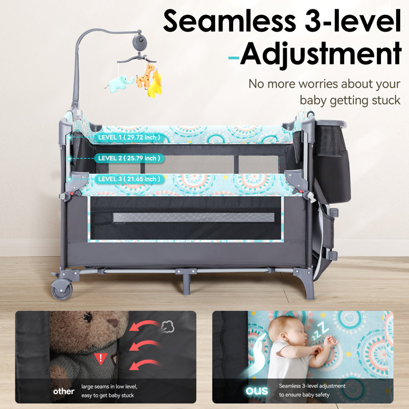 Zoomie Kids 5-in-1 Baby Bassinet Bedside Crib with Mattress, Detachable ...