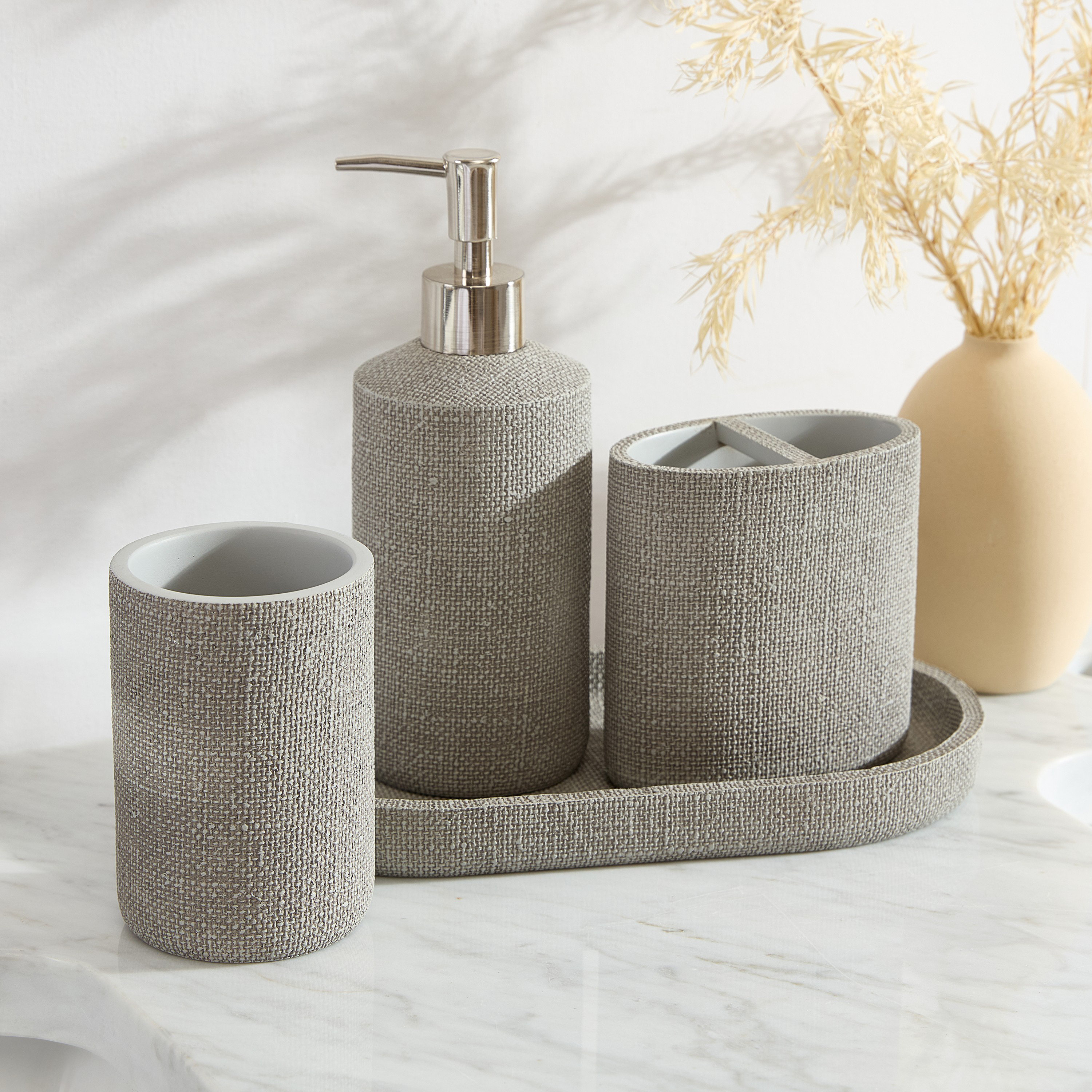 Tahari Astor 4-Piece Grey Textured Bathroom Accessory Set | Wayfair