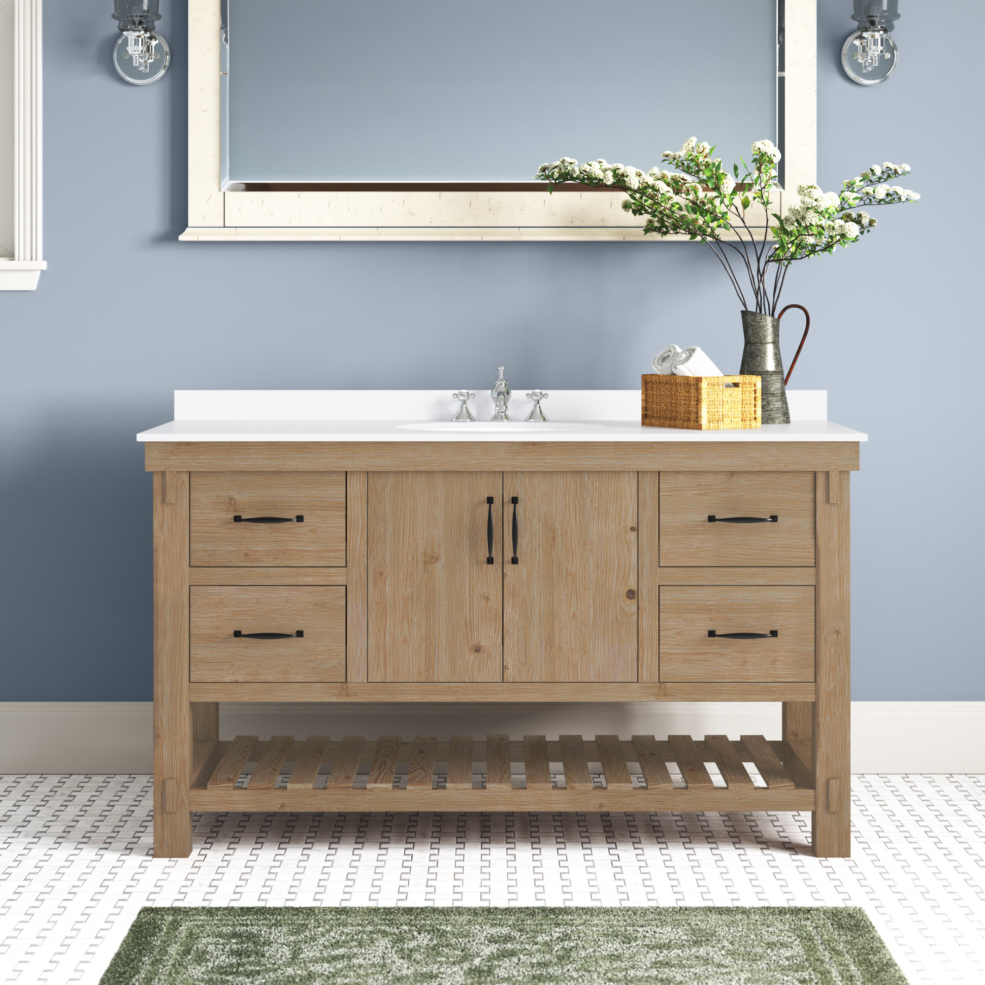 Laurel Foundry Modern Farmhouse Sanor 55" Single Bathroom Vanity Set ...
