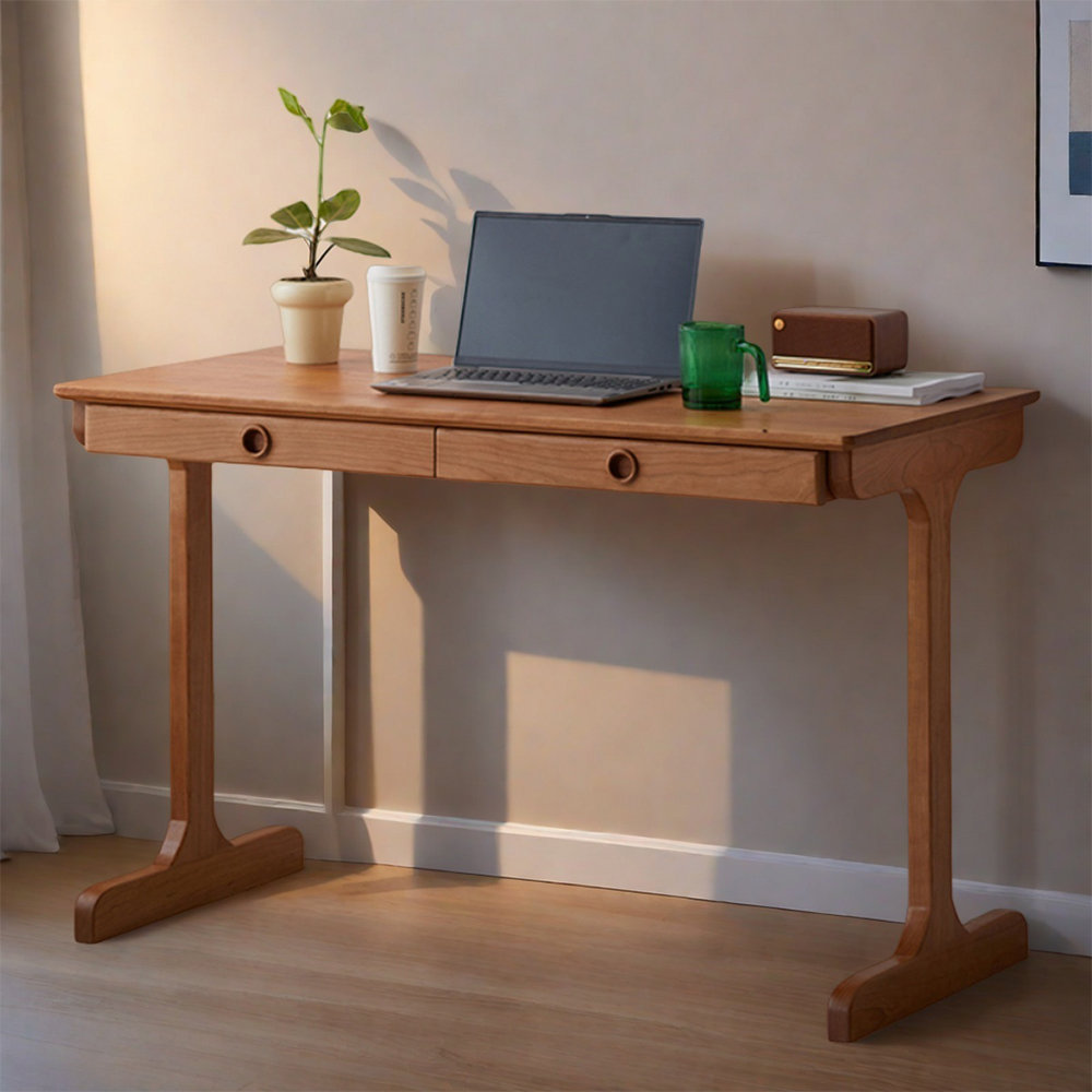 Wildon Home® Simple Retro Rectangular Cherry Wood Writing Desk | Wayfair