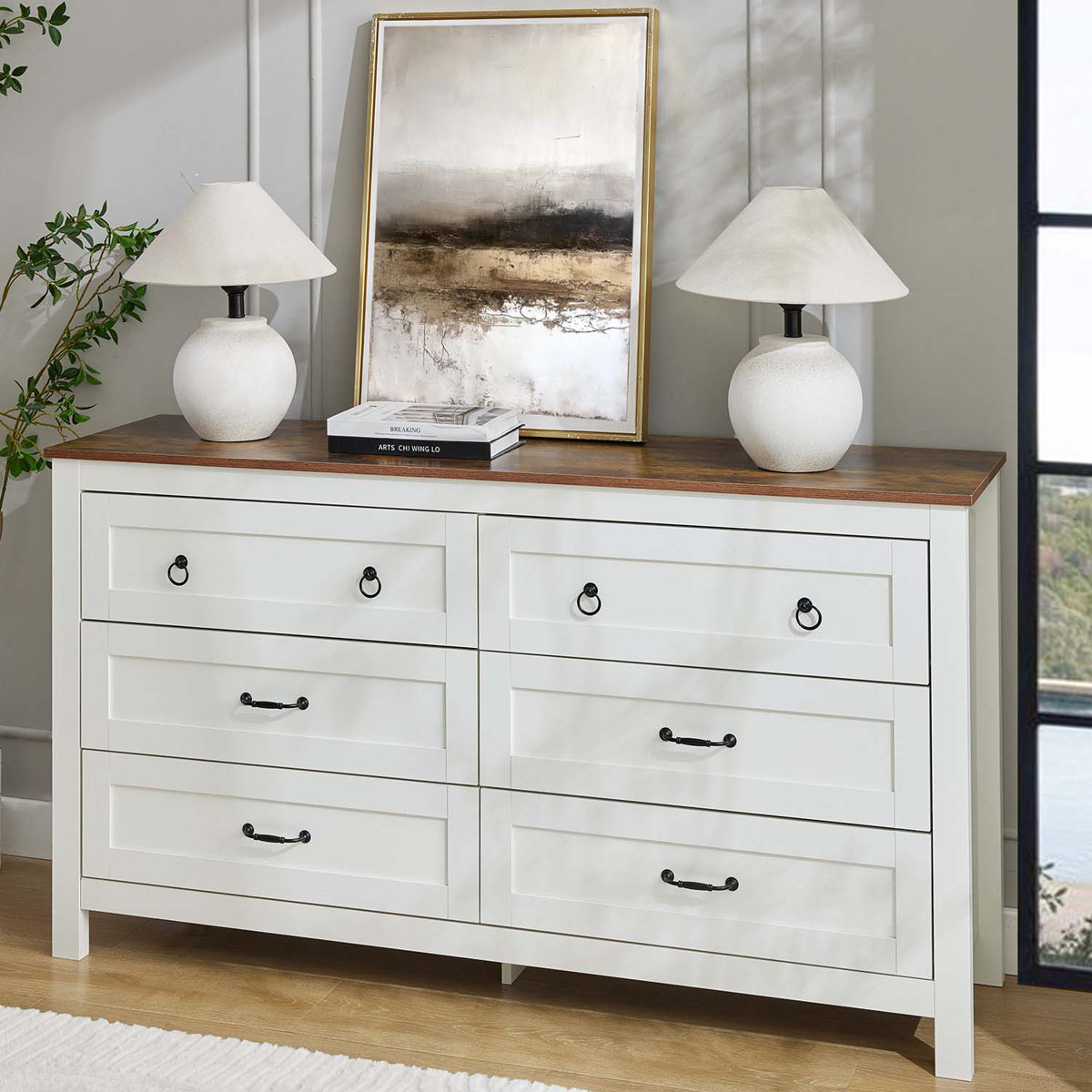 Gracie Oaks 6-Drawer Wood Dresser, Farmhouse Style Chest With Smooth ...