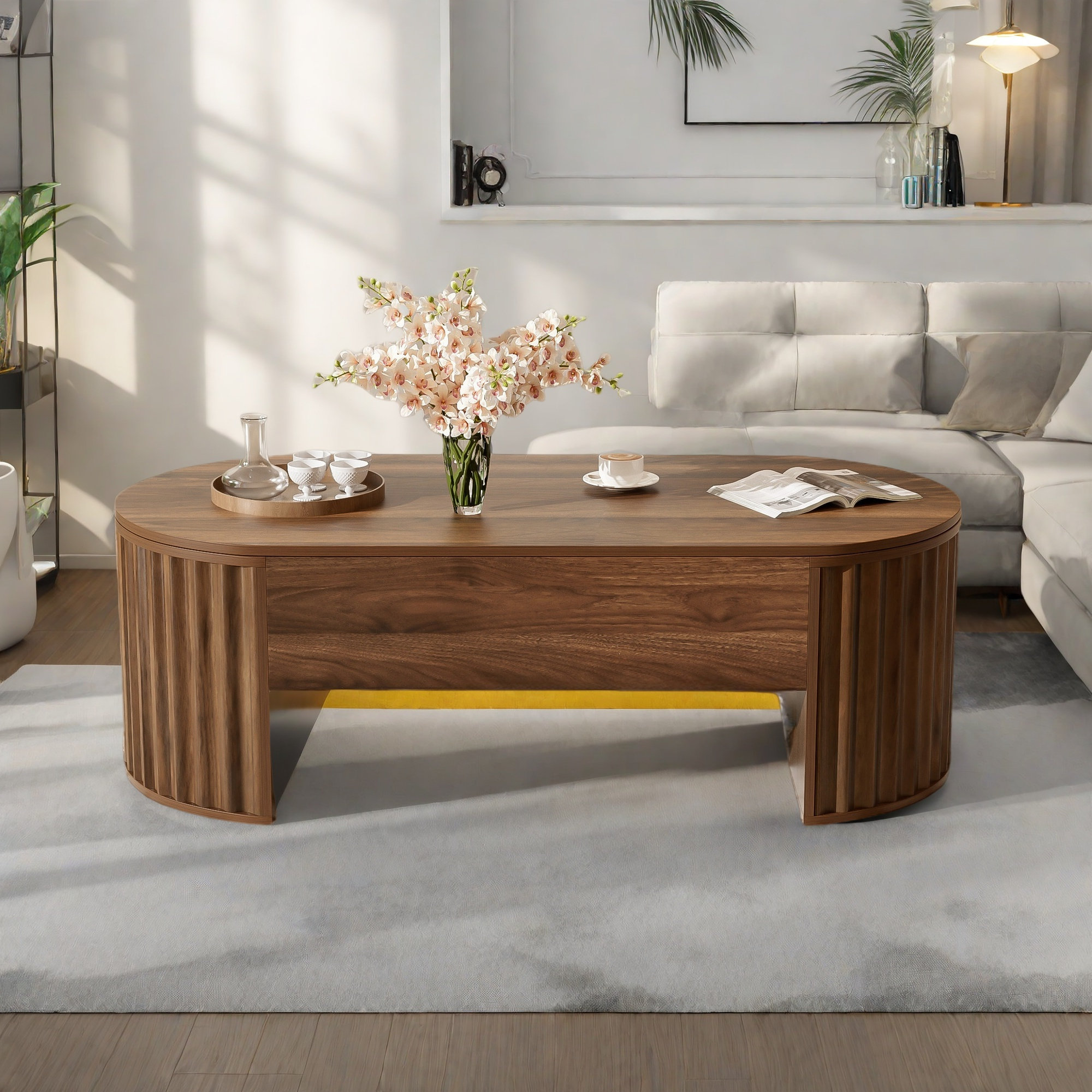 Millwood Pines Lift-top Oval Coffee Table With Hydraulic Lift Mechanism ...