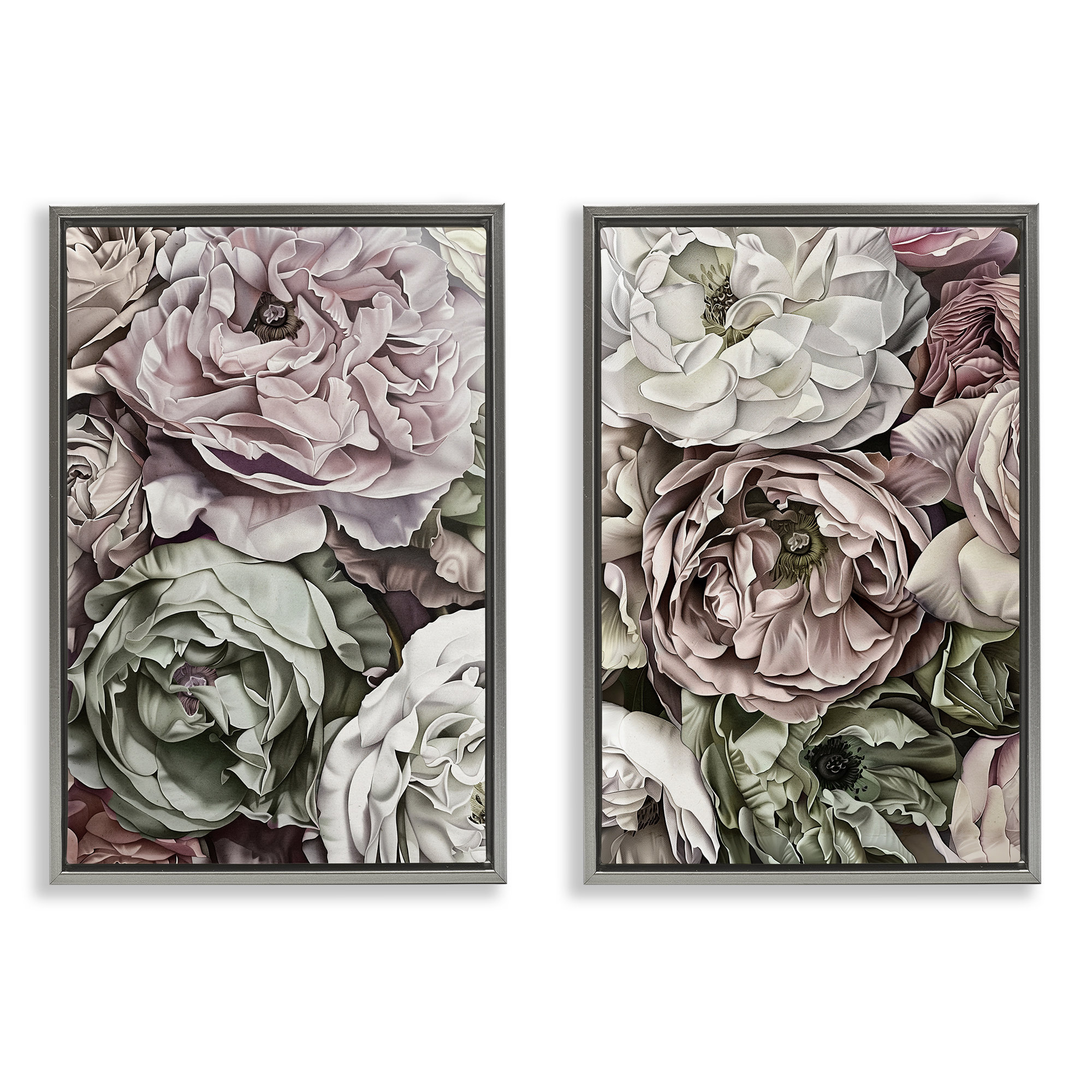 Red Barrel Studio® Mixed Roses and Peonies 2pc Floating Frame Set ...