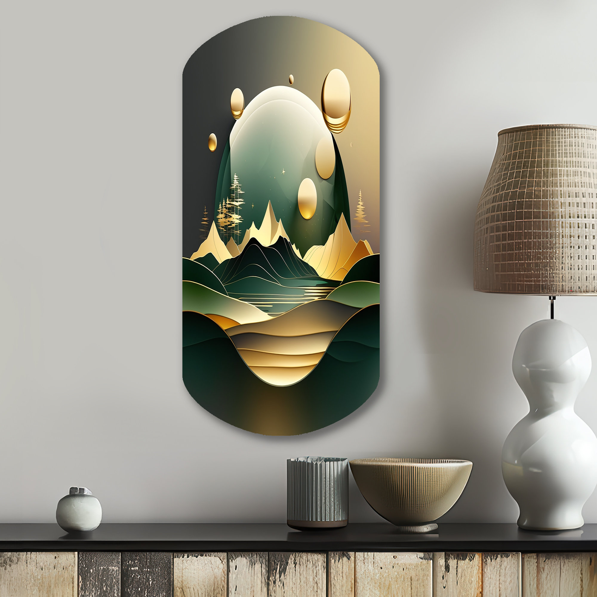 Design Art Dreamy Golden Mountain III - Abstract Marble Cylinder Shape ...