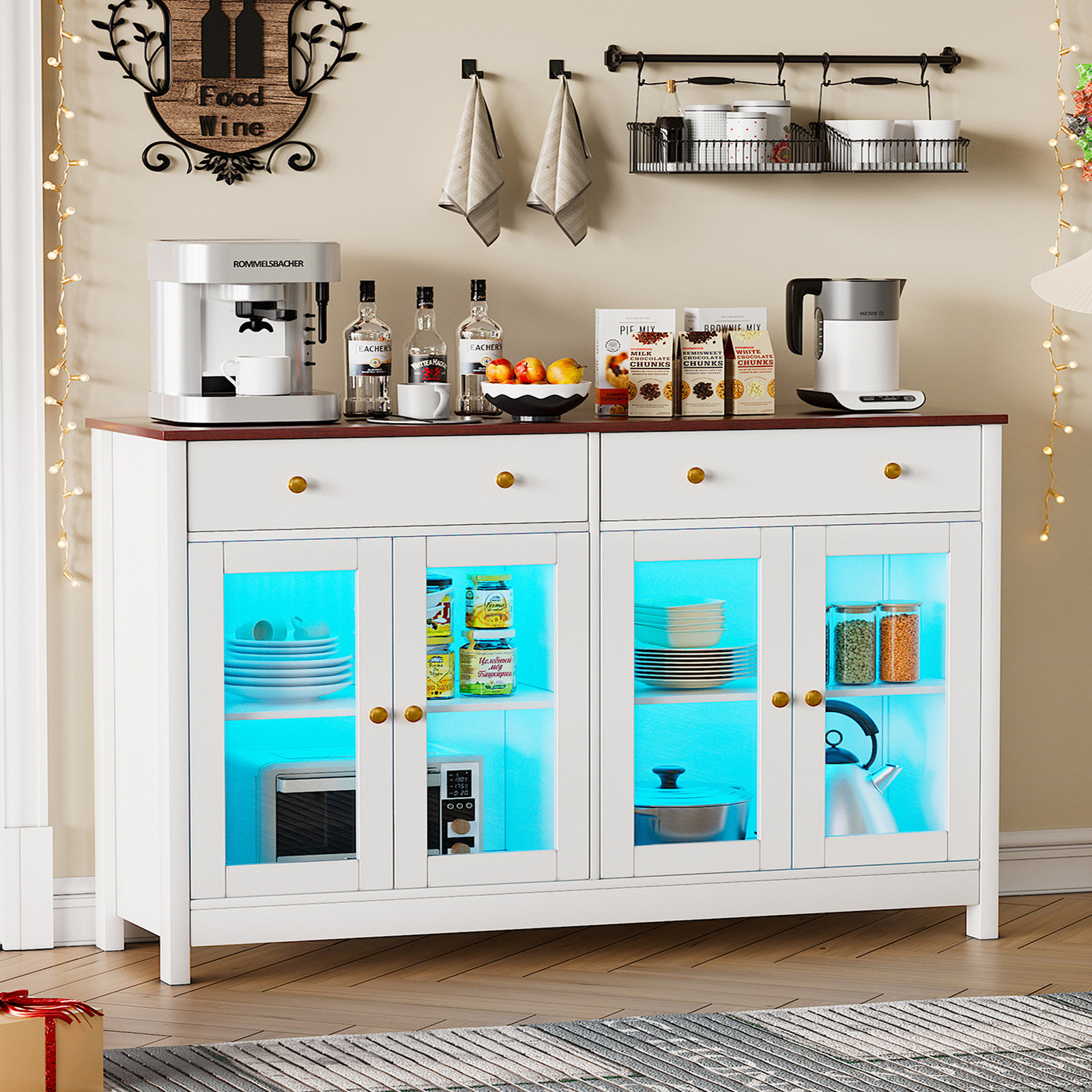 Wrought Studio™ Sideboard Buffet Cabinet with Storage,Drawers and Glass ...