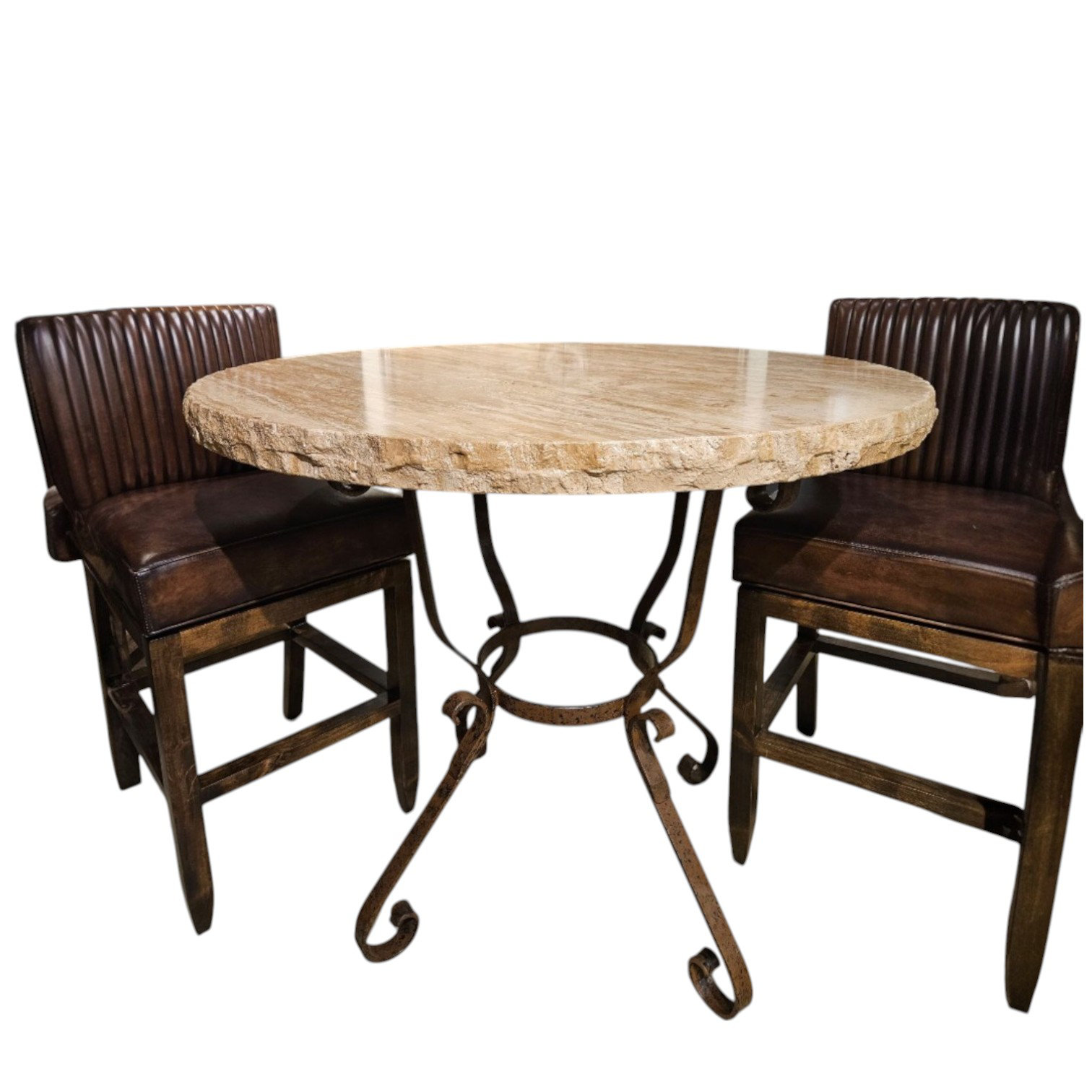 17 Stories Elegant Outdoor Round Bar Table With Luxurious Travertine ...