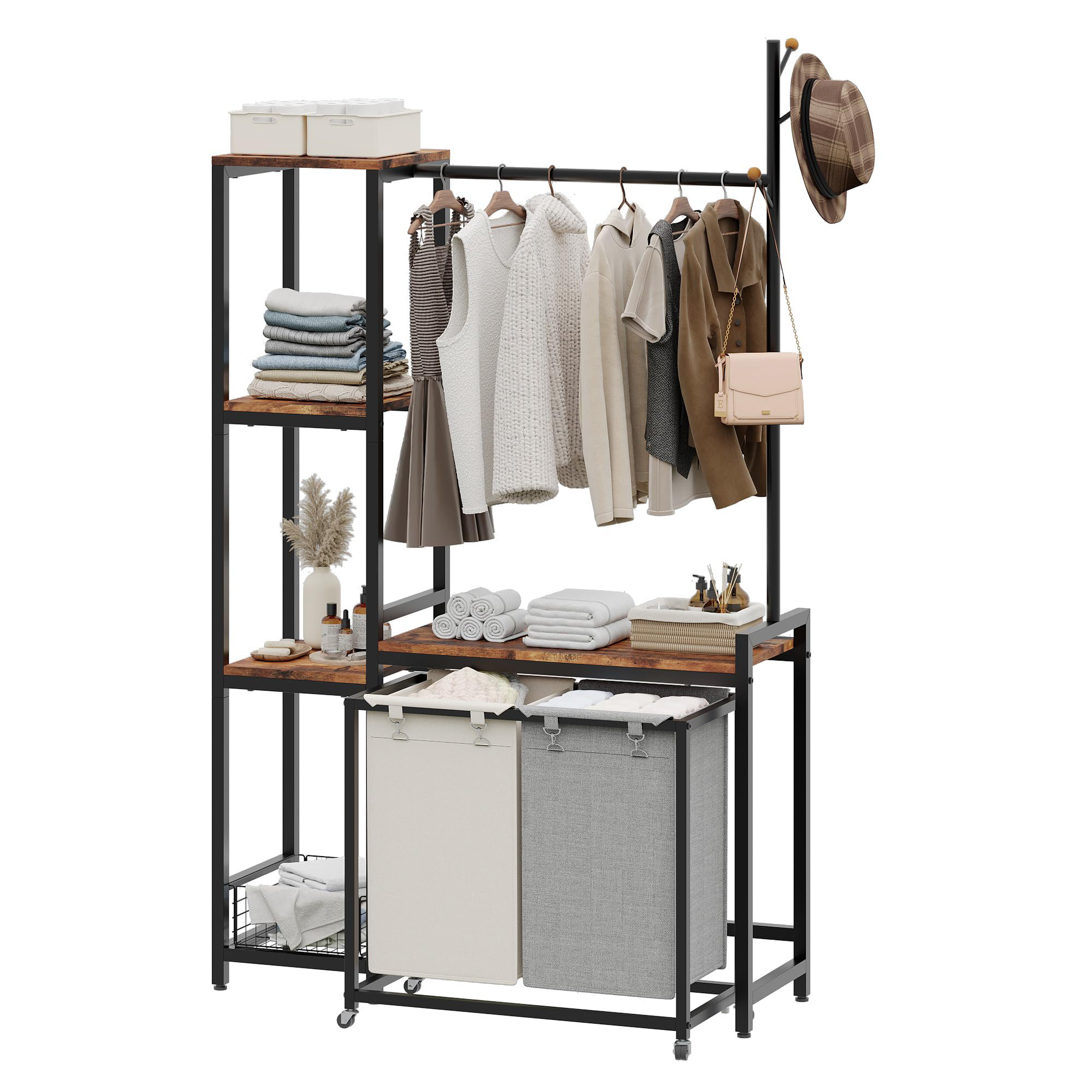 17 Stories 2 Section Laundry Hamper With Shelf - Wayfair Canada