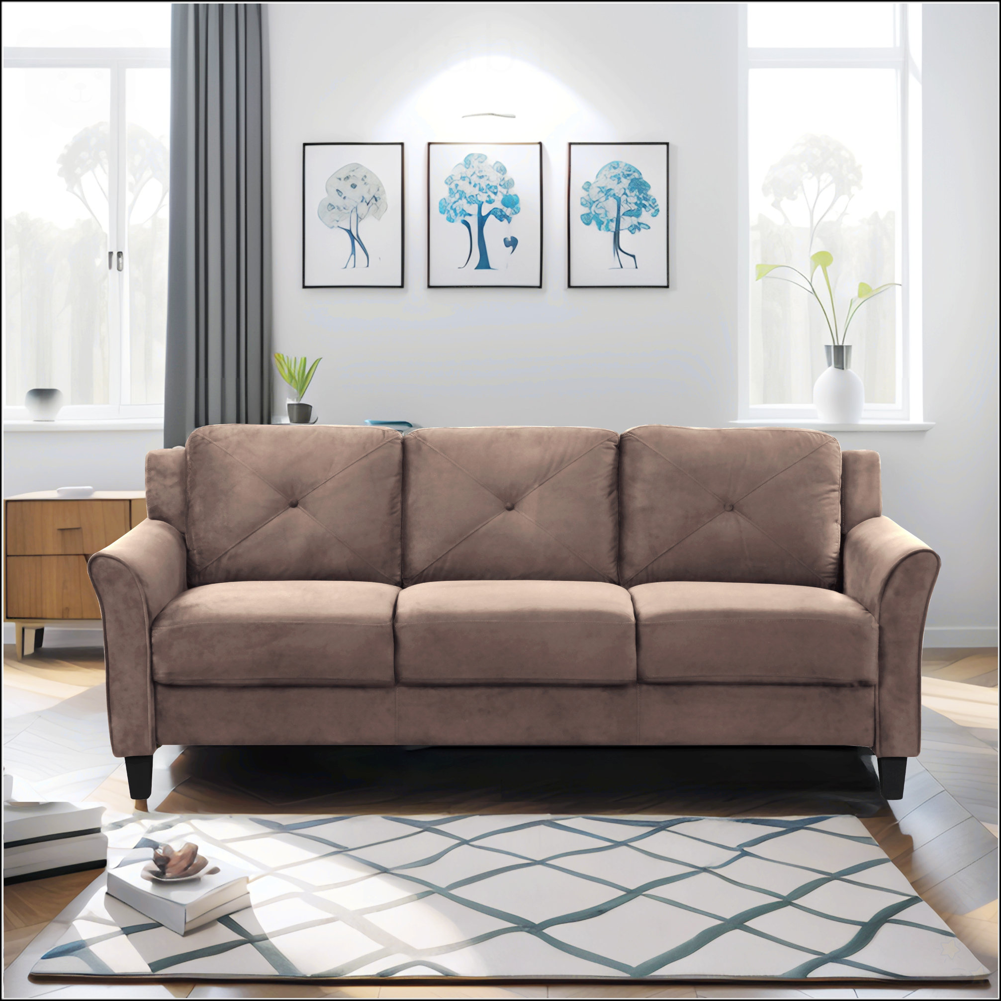 George Oliver Stylish Flannel Living Room Sofa Set, Brown Flannel | Wayfair