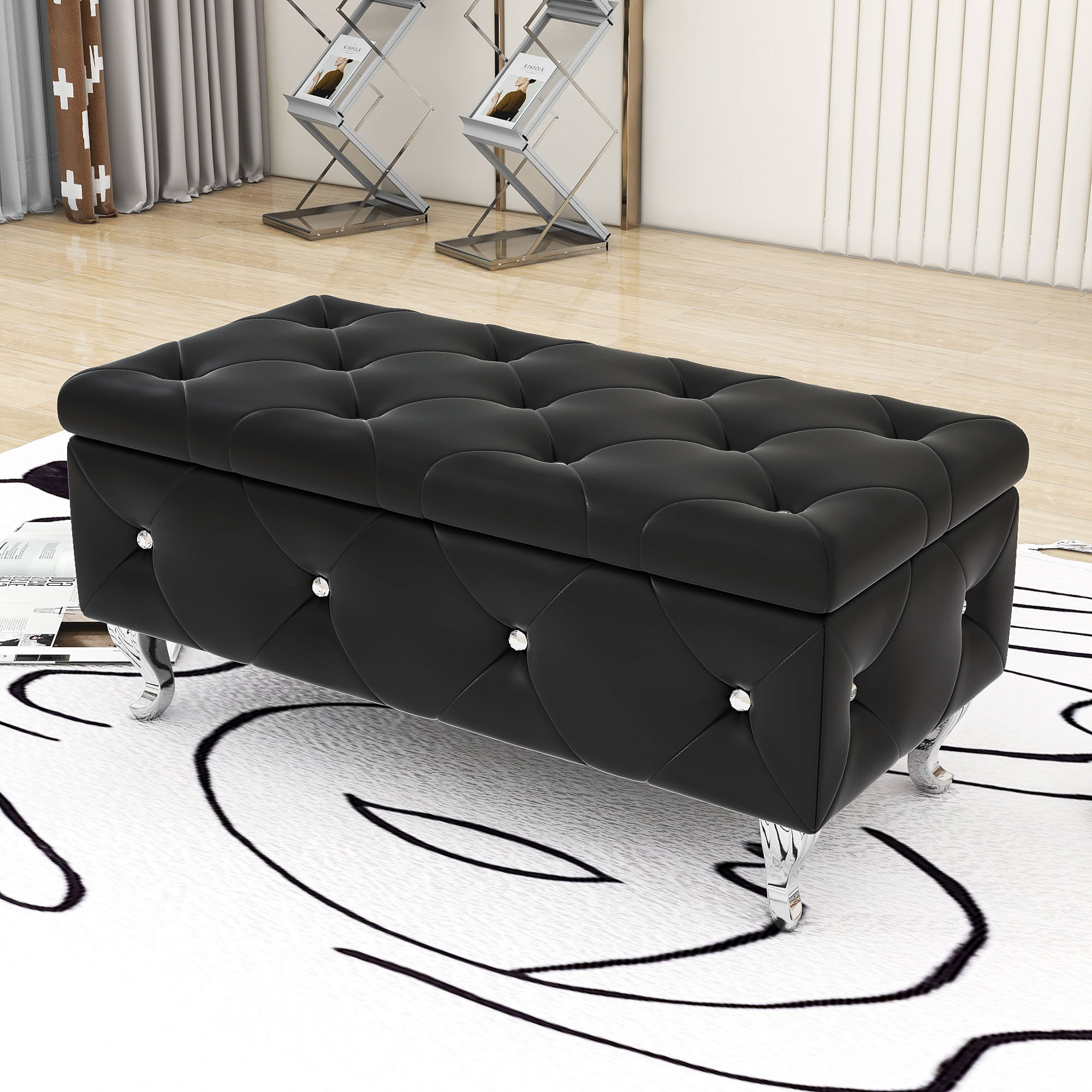 Mercer41 Audrianne Faux Leather Upholstered Storage Bench | Wayfair