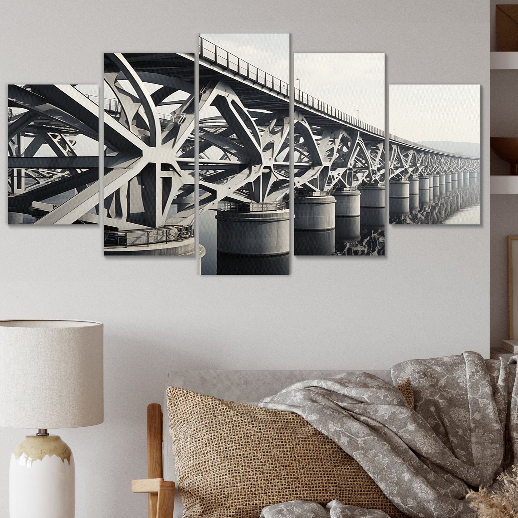 17 Stories Grey Bridge Monochromatic Crossing Graphite I - Architecture ...