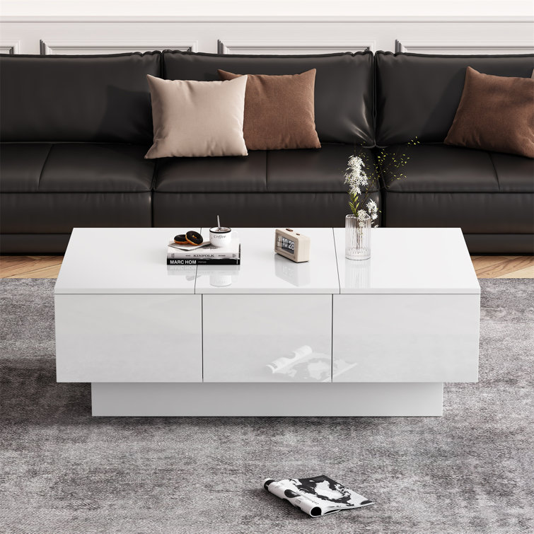 Metro Lane Modern White High Gloss Coffee Table With 2 Drawers ...