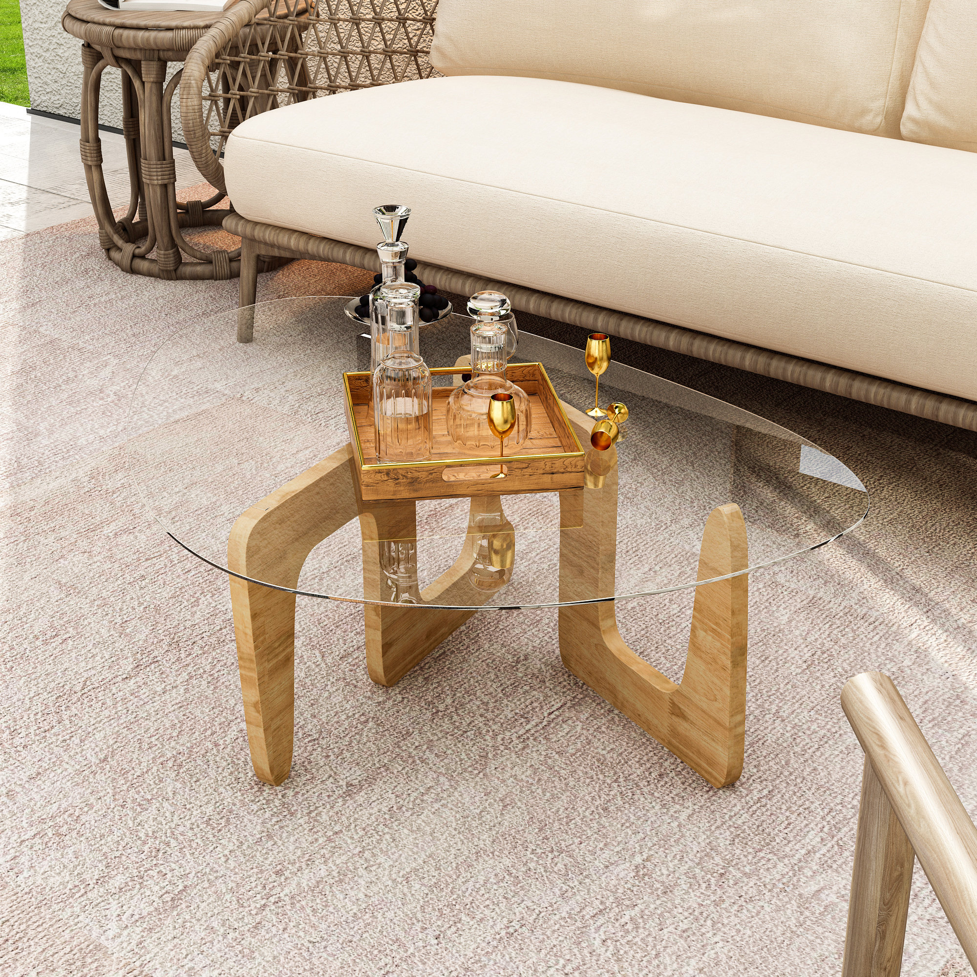 Ivy Bronx Modern Irregular Glass Table Top Outdoor Patio Coffee Table ...