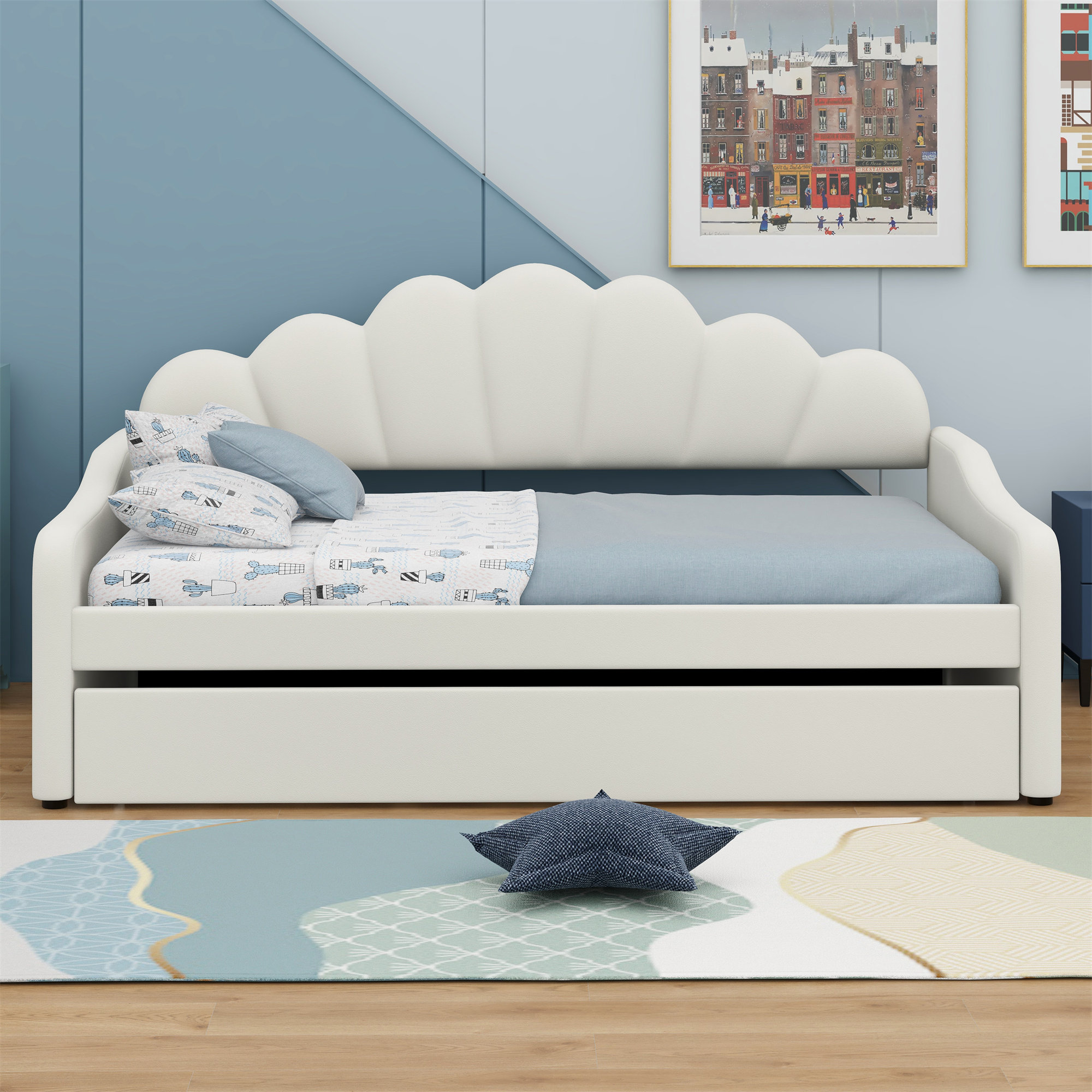 House of Hampton Upholstery Daybed Frame With Shall Shaped Backrest And ...