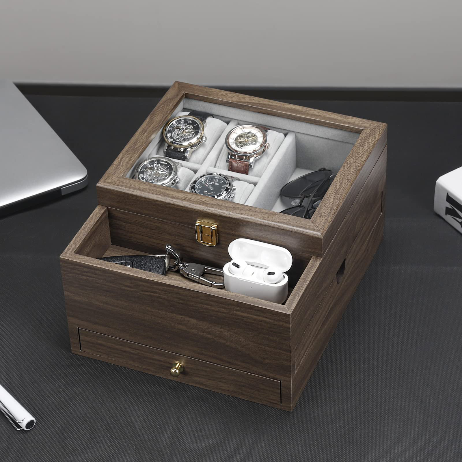 Lark Manor™ Watch Box For Men Jewelry Organizer With Real Glass Watch ...
