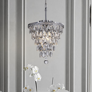 House of Hampton® Wyndham 3-Light 12" Glam Tiered Chandelier Teardrop ...