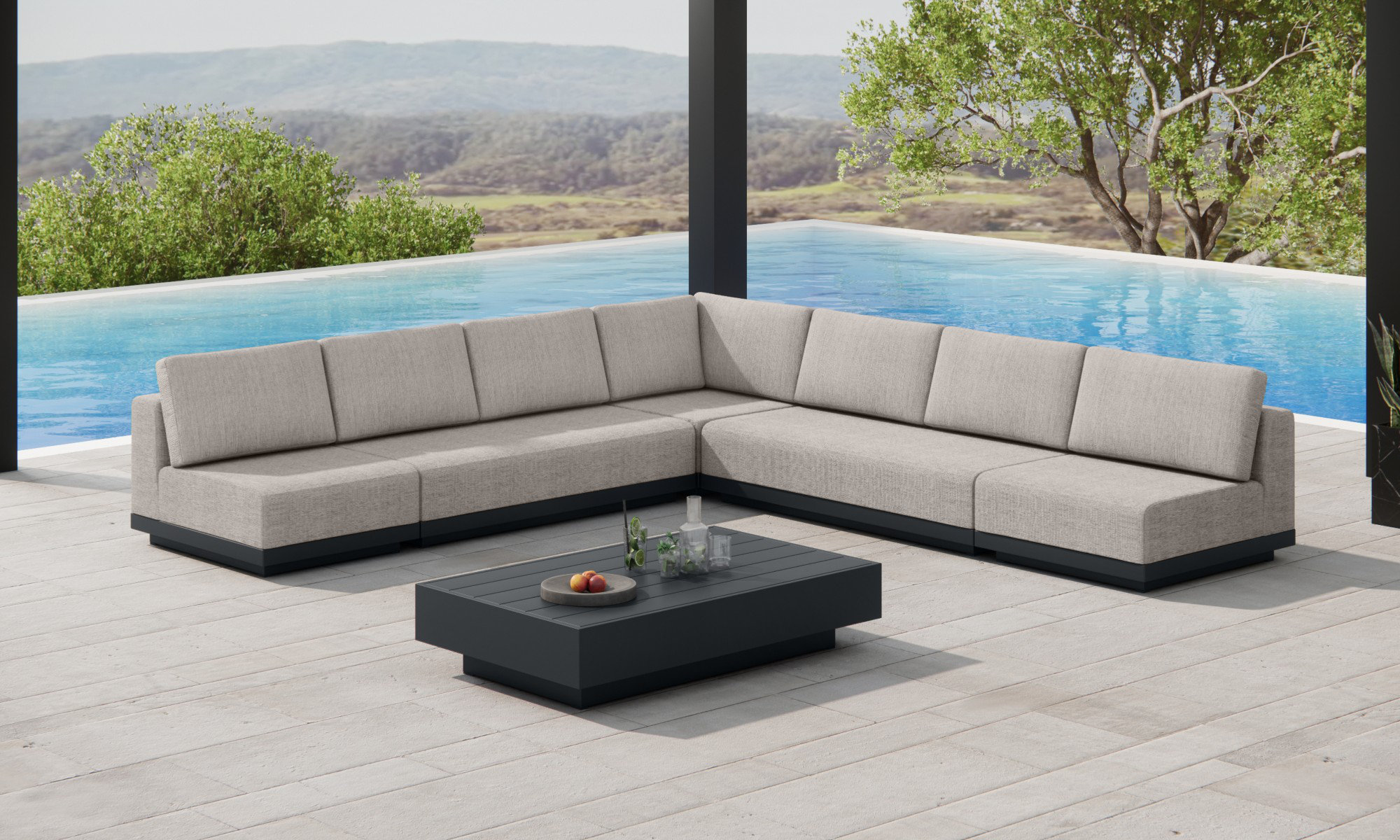 Hokku Designs Oslo Aluminum Outdoor Upholstered Sectional Lounge Set– 6 ...