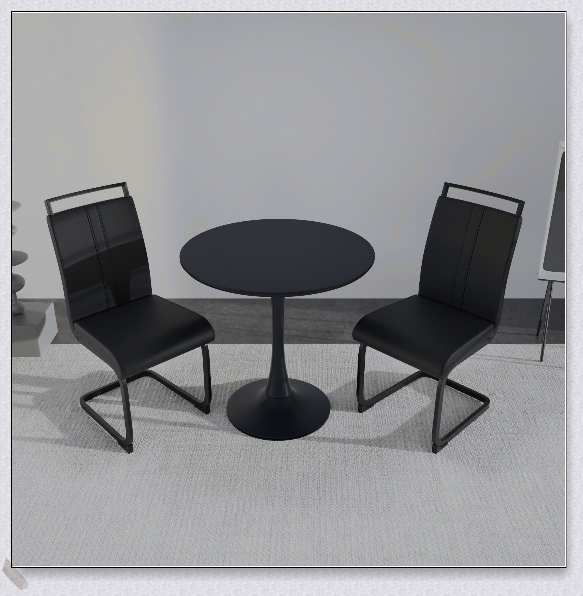 George Oliver Stylish Black Circular Dining Table Set with 2 Chairs ...