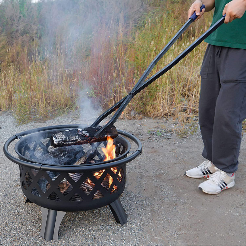 17 Stories 40'' Fire Tongs for Fire Pit Heavy Duty Firewood Grabber ...