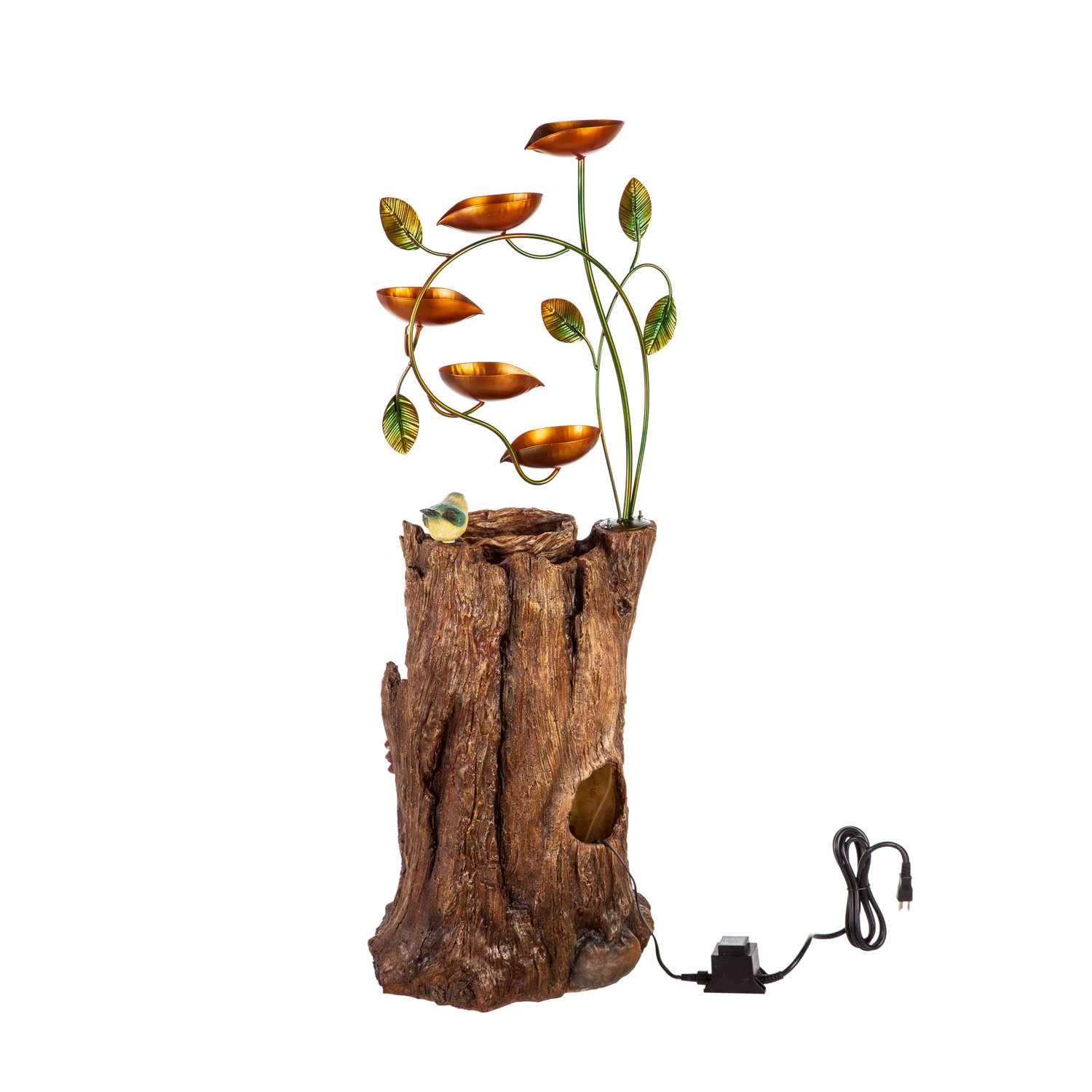 Loon Peak® Finlaw Resin Stump Leaves Fountain with Light | Wayfair