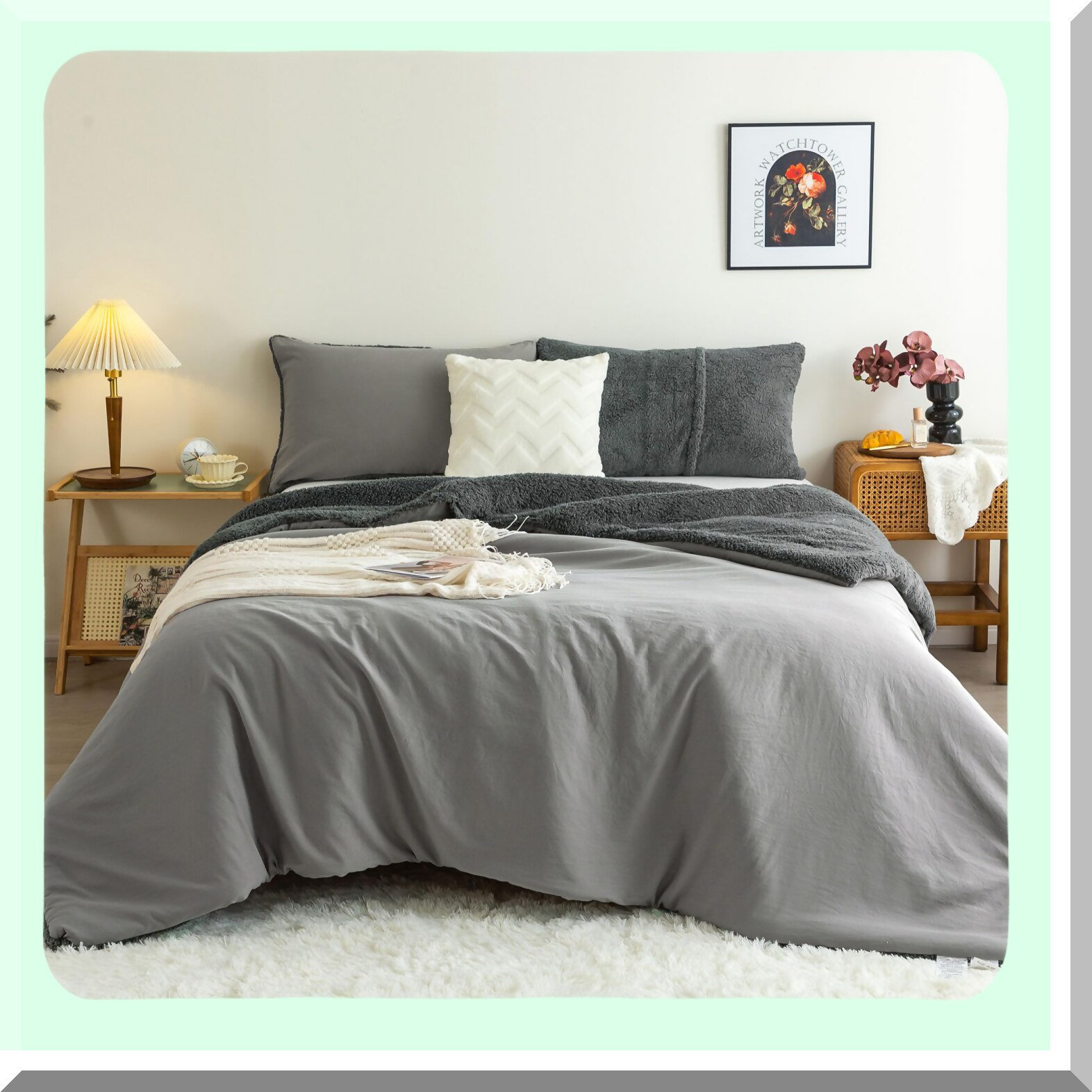 Everly Quinn Winter Brown Sherpa Comforter Set - Cozy Fluffy Reversible Bedding with Pillow ...