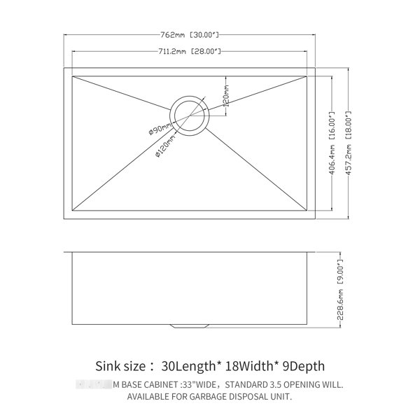 xingguangya 30X18 Inch Undermount Stainless Sink - 9 Deep, 18 Gauge ...