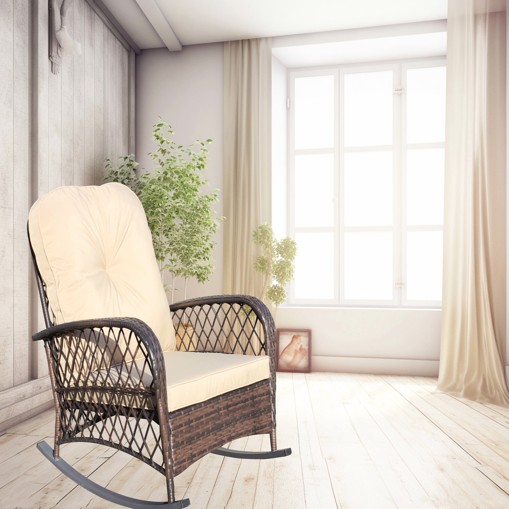 Bay Isle Home™ Outdoor Rocking Chair With Soft Cushion, Wide , Steel ...