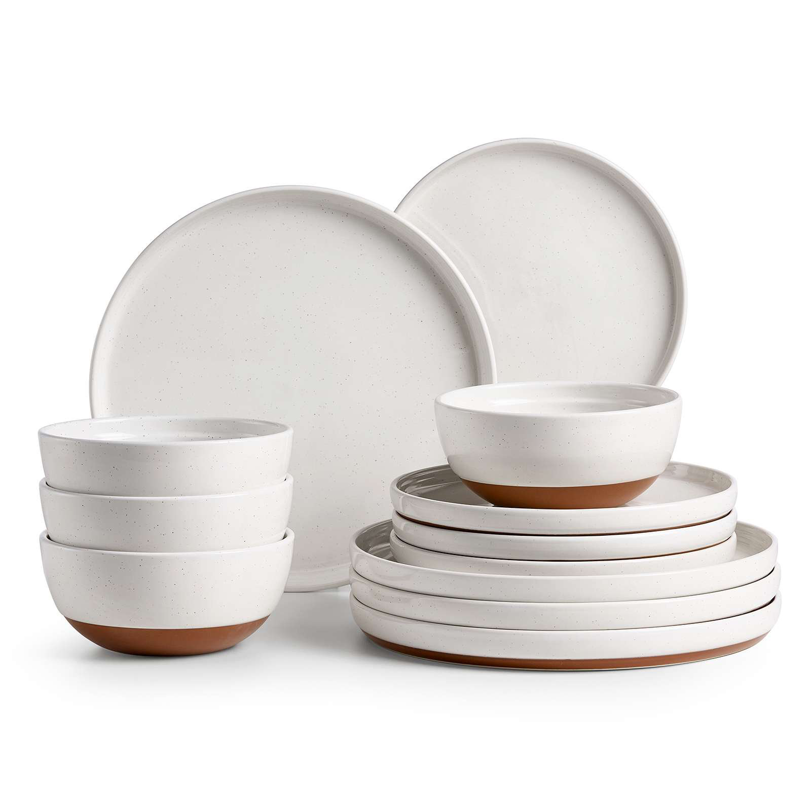 DOWAN 12-Piece Modern Dinnerware Set, Service for 4, Speckled Glaze ...