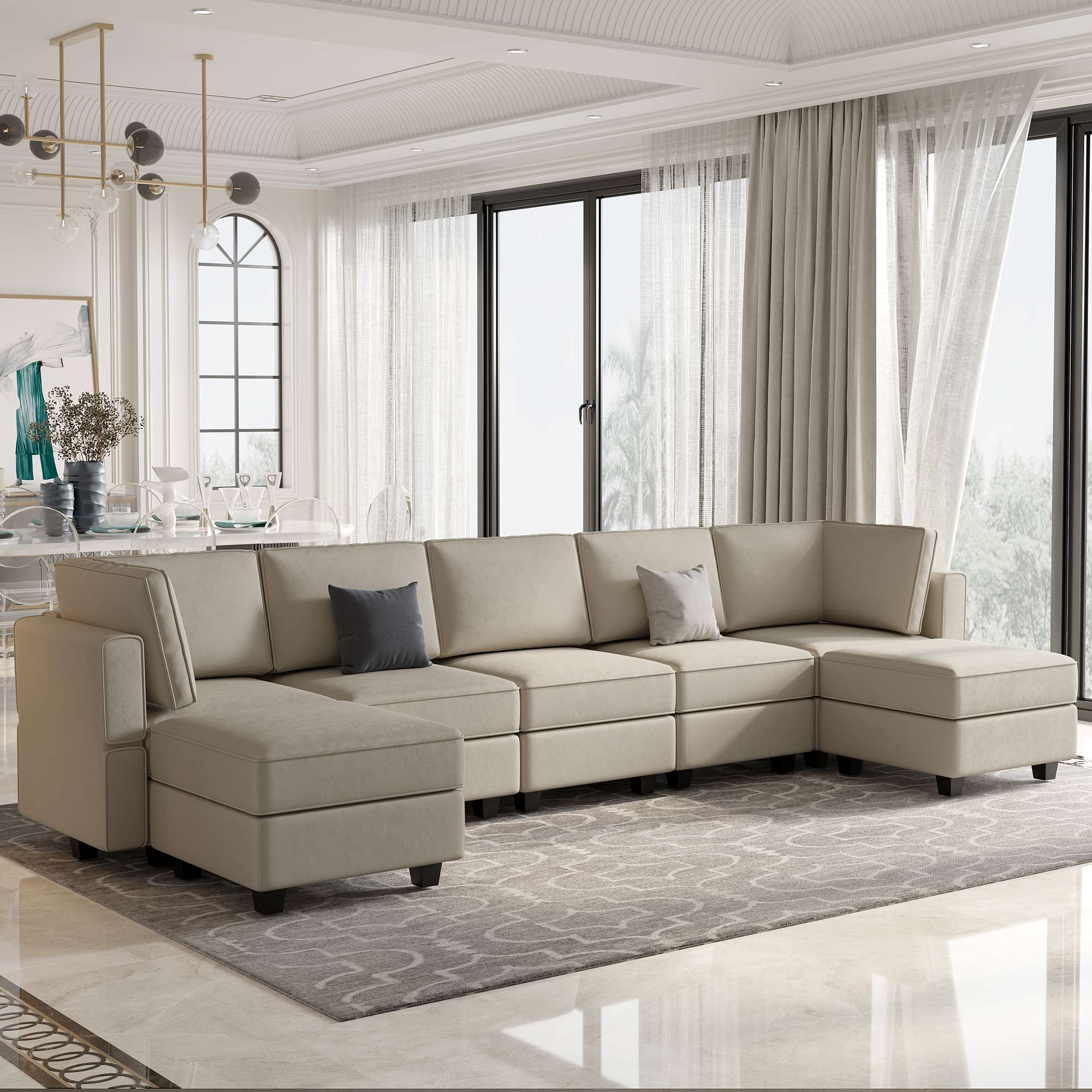 Hokku Designs Ridoy 7-Pieces Large Velvet Upholstered Sectional Modular ...