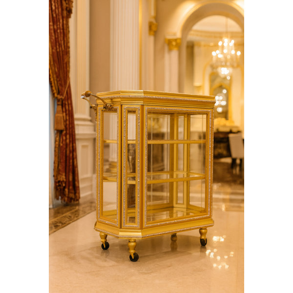 Infinity Furniture Import Italian Gold Leaf Bar Cart With Glass Display ...