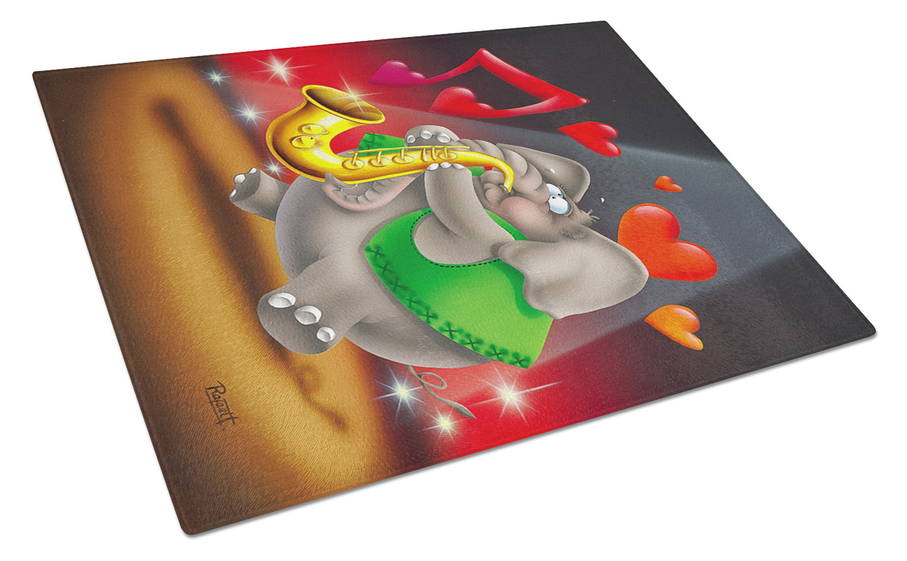 Caroline's Treasures Tempered Glass Elephant Playing the Saxophone ...