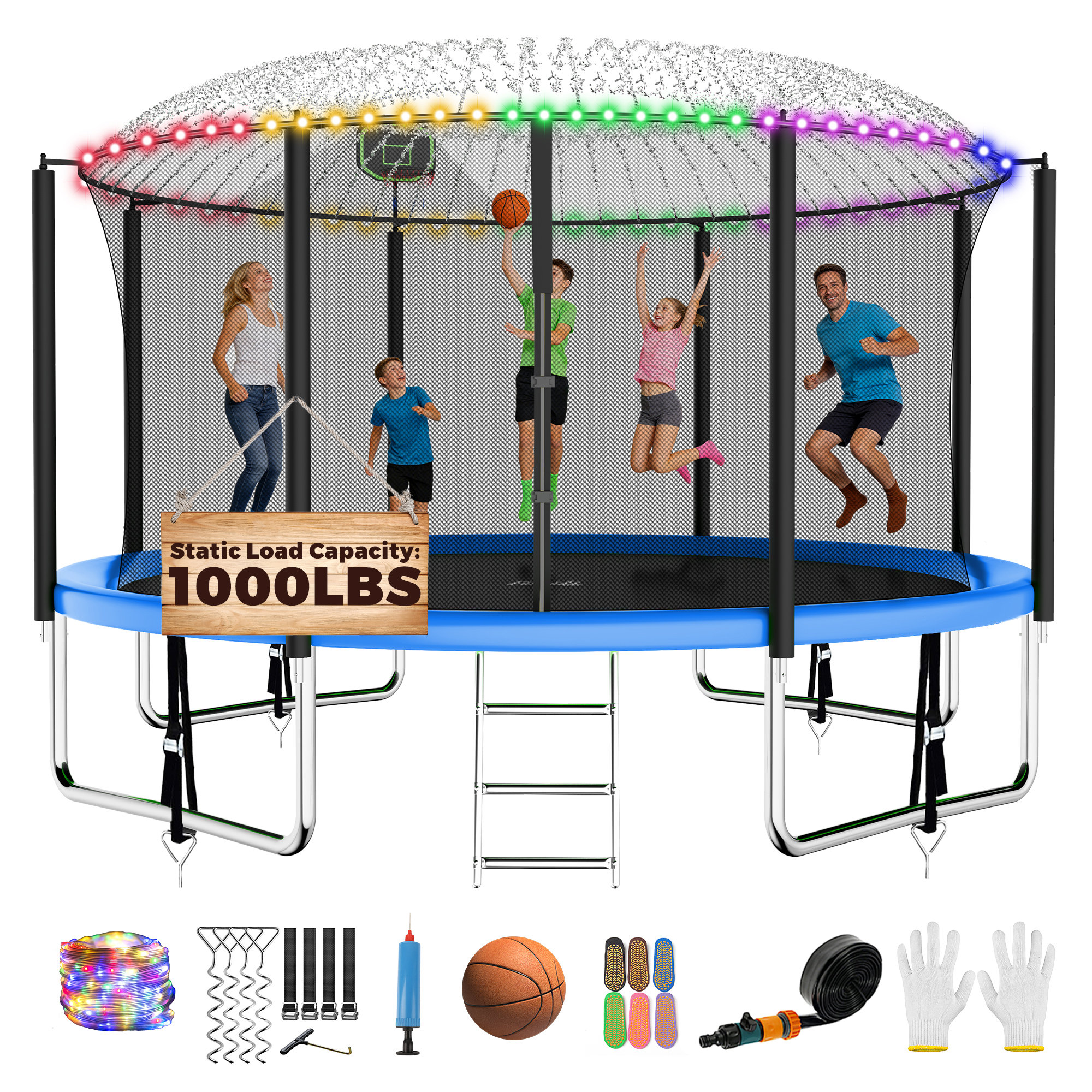 FIZITI 12ft Backyard Trampoline With Safety Enclosure, Basketball Hoop ...