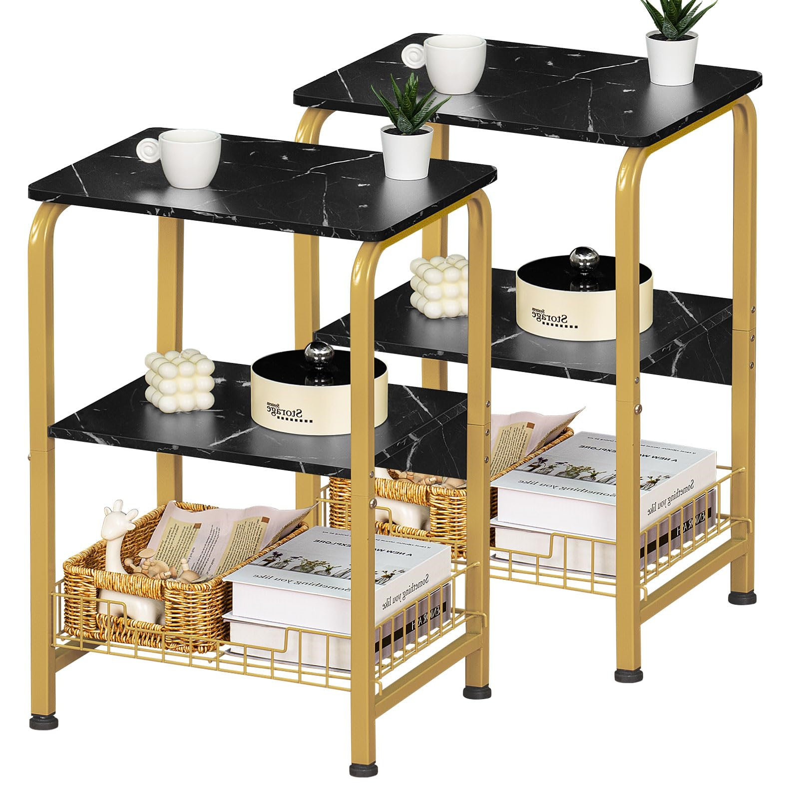 Mercer41 2 Pack Gold Side Table: 3-Tier Small End Tables | Wayfair