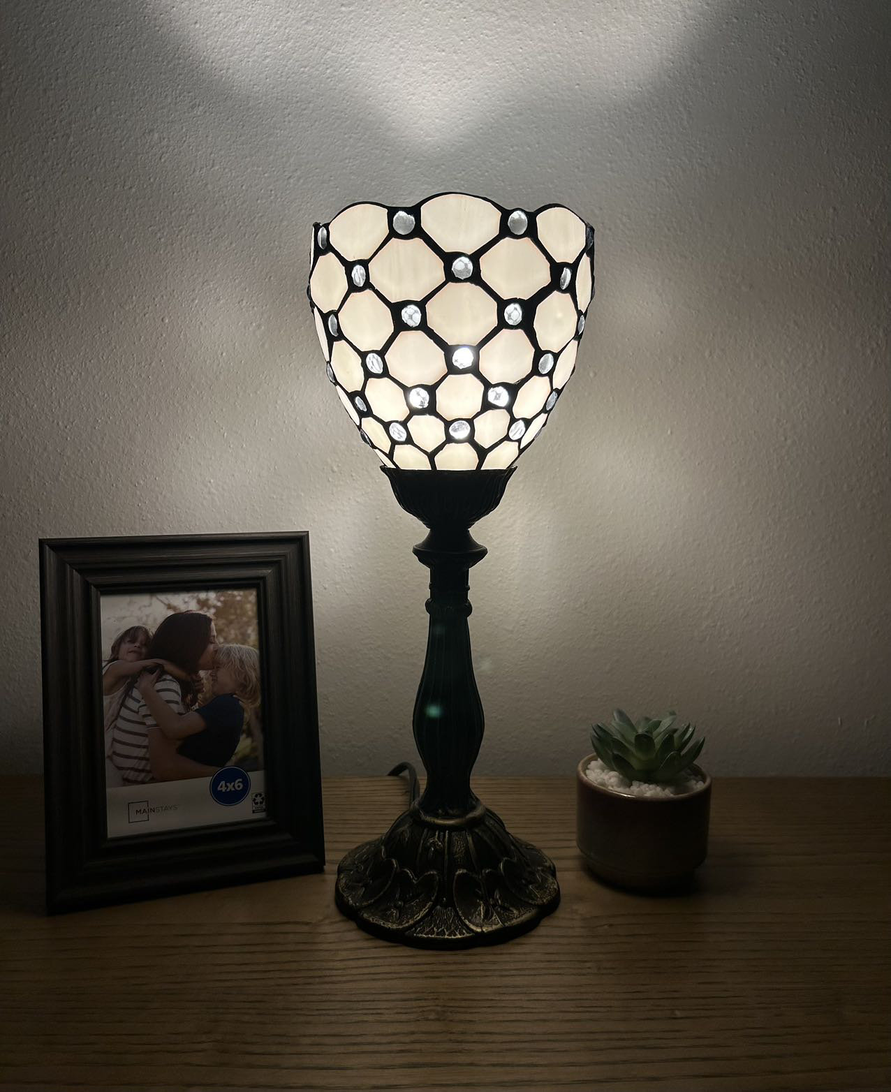 Astoria Grand Wasola Tiffany Torch Mini Table Lamp White Stained Glass ...