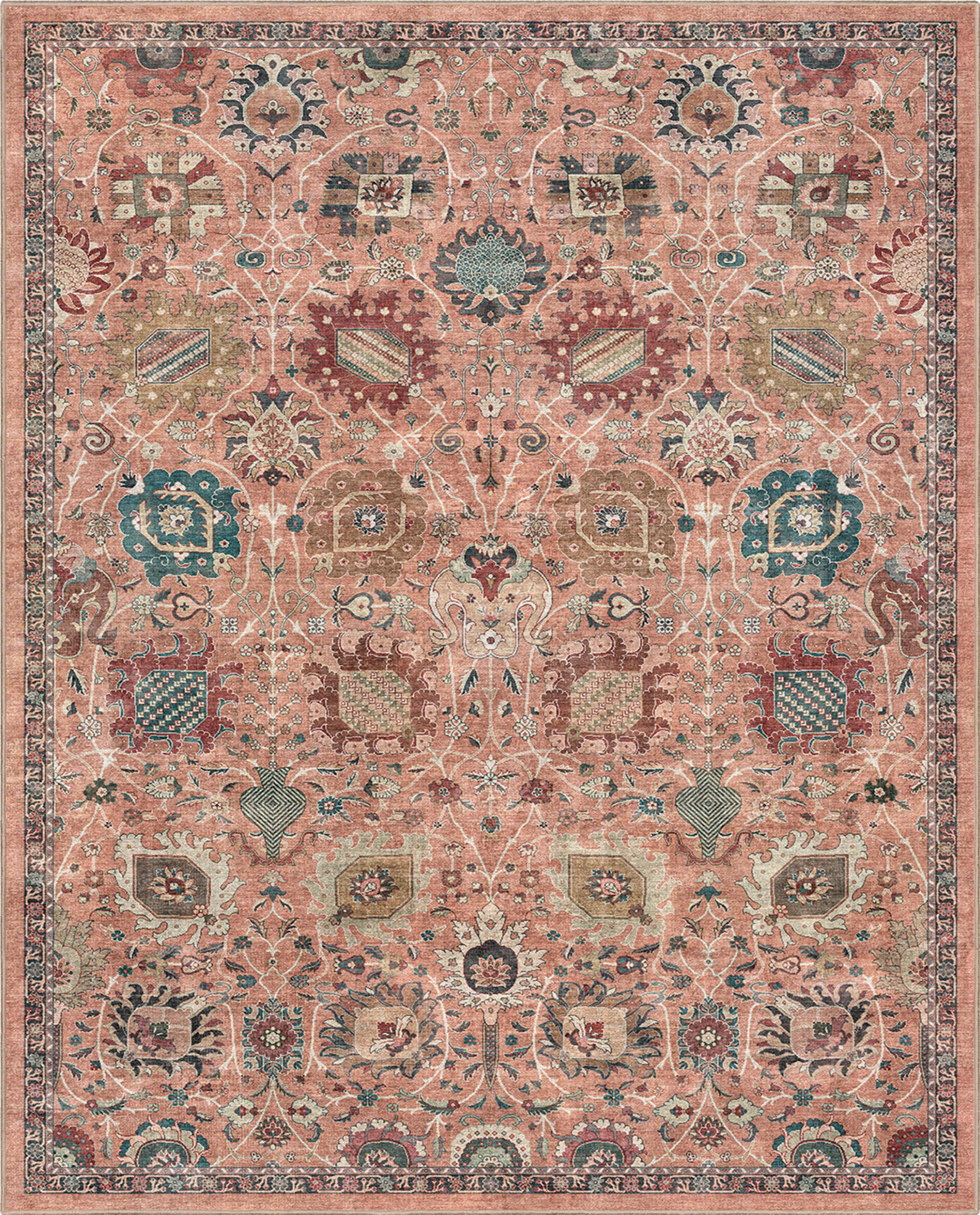 Bungalow Rose Aylena Traditional Oriental Botanical Coral Area Rug ...