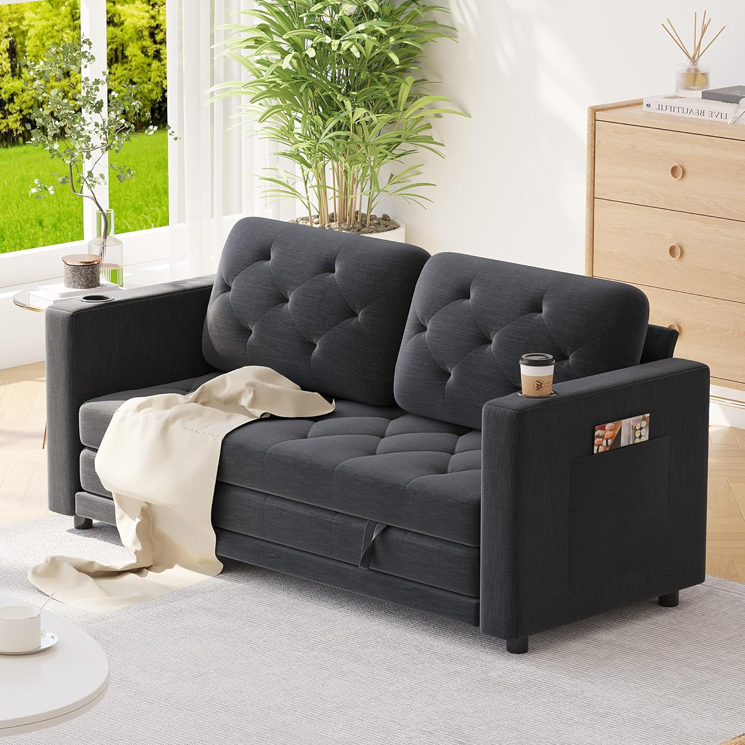 Ebern Designs Hepp Full 63'' Upholstered Pillow Back Futon And Mattress ...