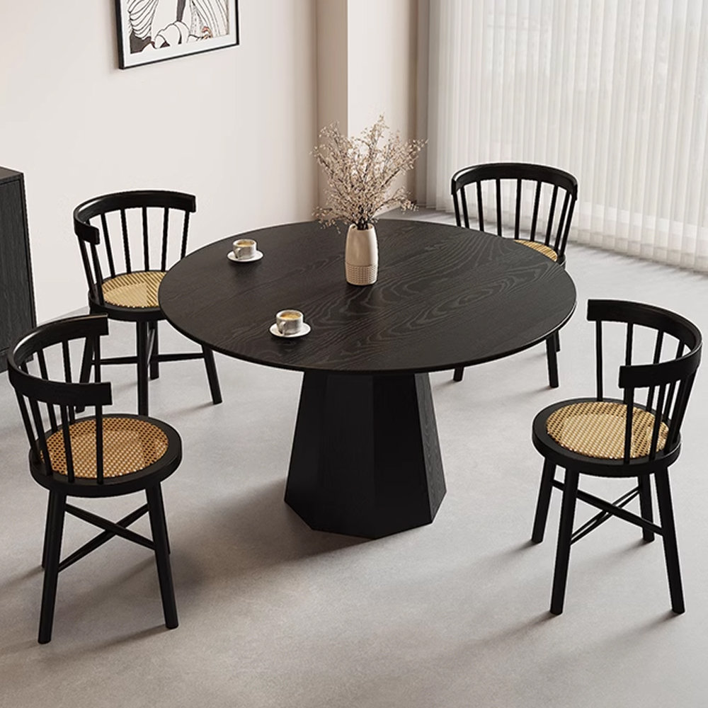 Table Treasures.e Black Round Solid Wood Grand Dining Table Sets | Wayfair