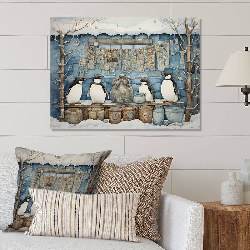 Winston Porter White And Blue Penguins Laundry Room III - Laundry Metal ...