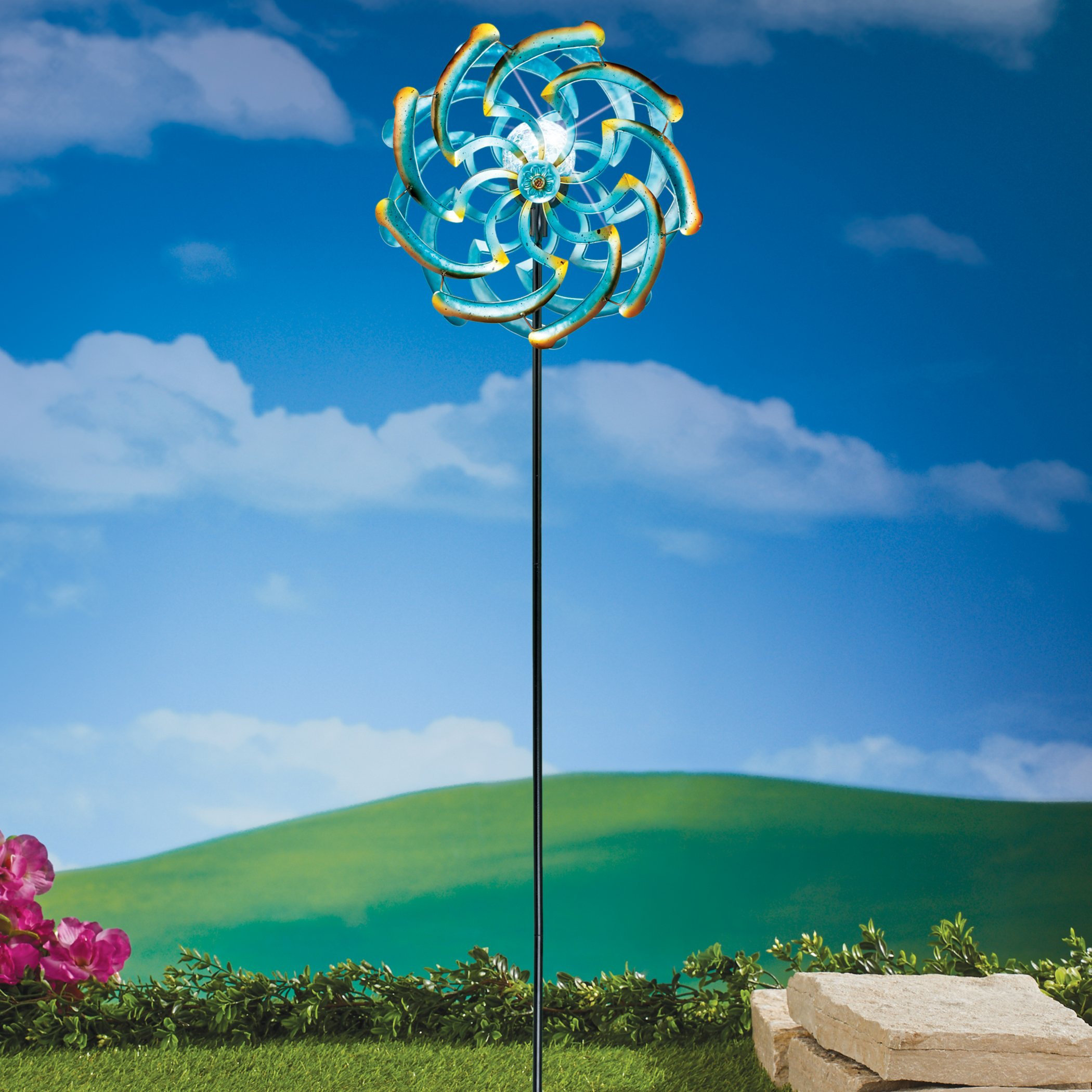 Arlmont & Co. Double Solar Powered Wind Spinner Garden Stake - Wayfair ...