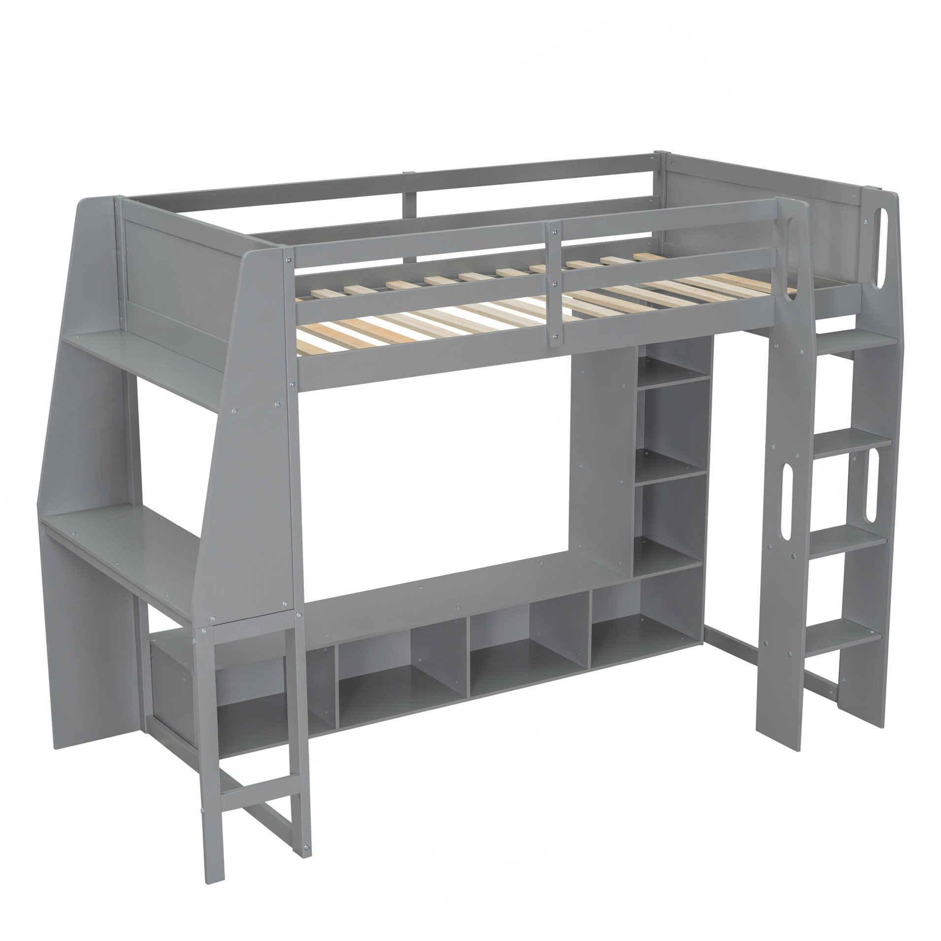 Latitude Run® Wood Gaming Loft Bed With Desk, Multi-Storage Shelves ...