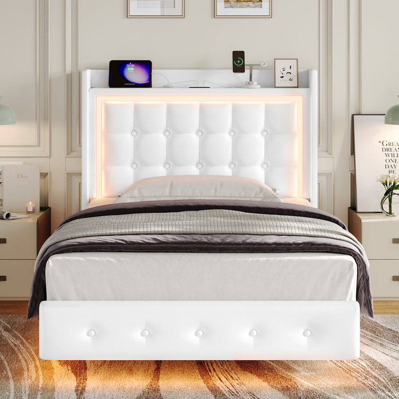 Latitude Run® Upholstered Platform Bed with LED Lights, Charging Port ...