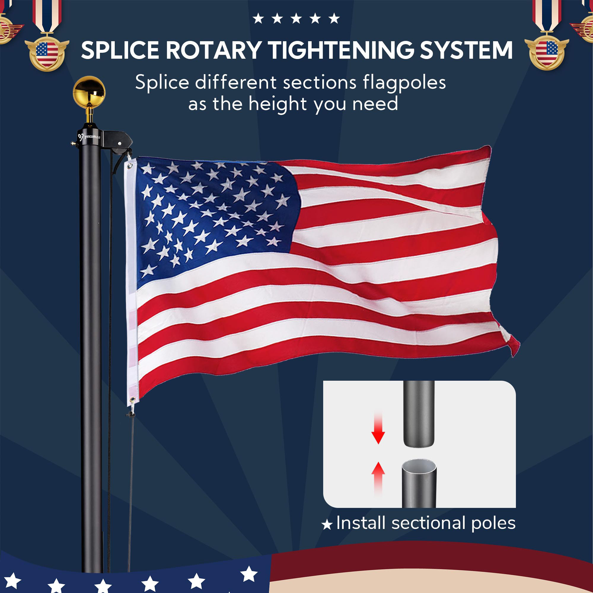 Arlmont & Co. Bravery 20ft 13 Gauge Sectional Flag Pole Kit Aluminum ...