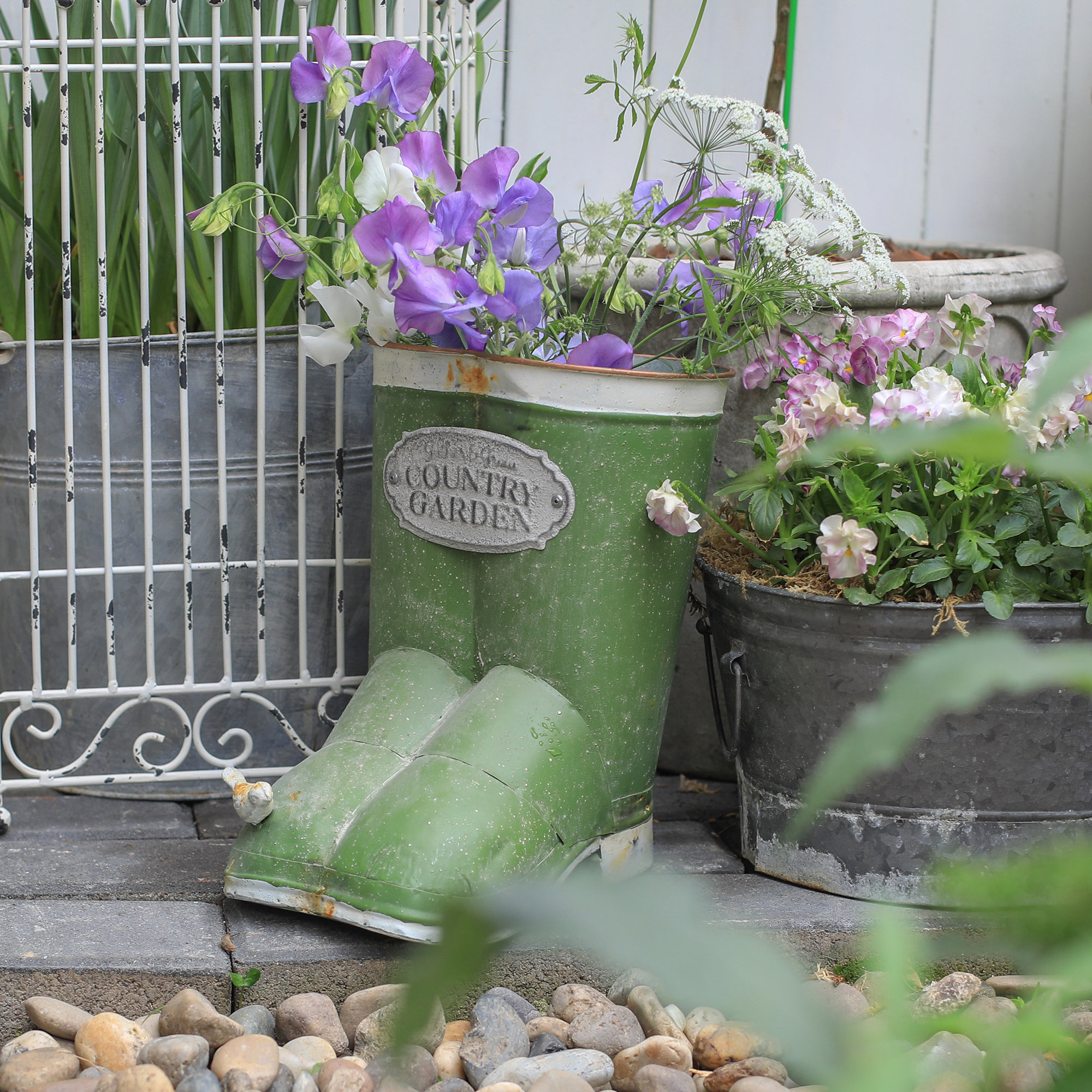 August Grove® Galvanized Metal Boot Planter - Vintage Metal Planter ...
